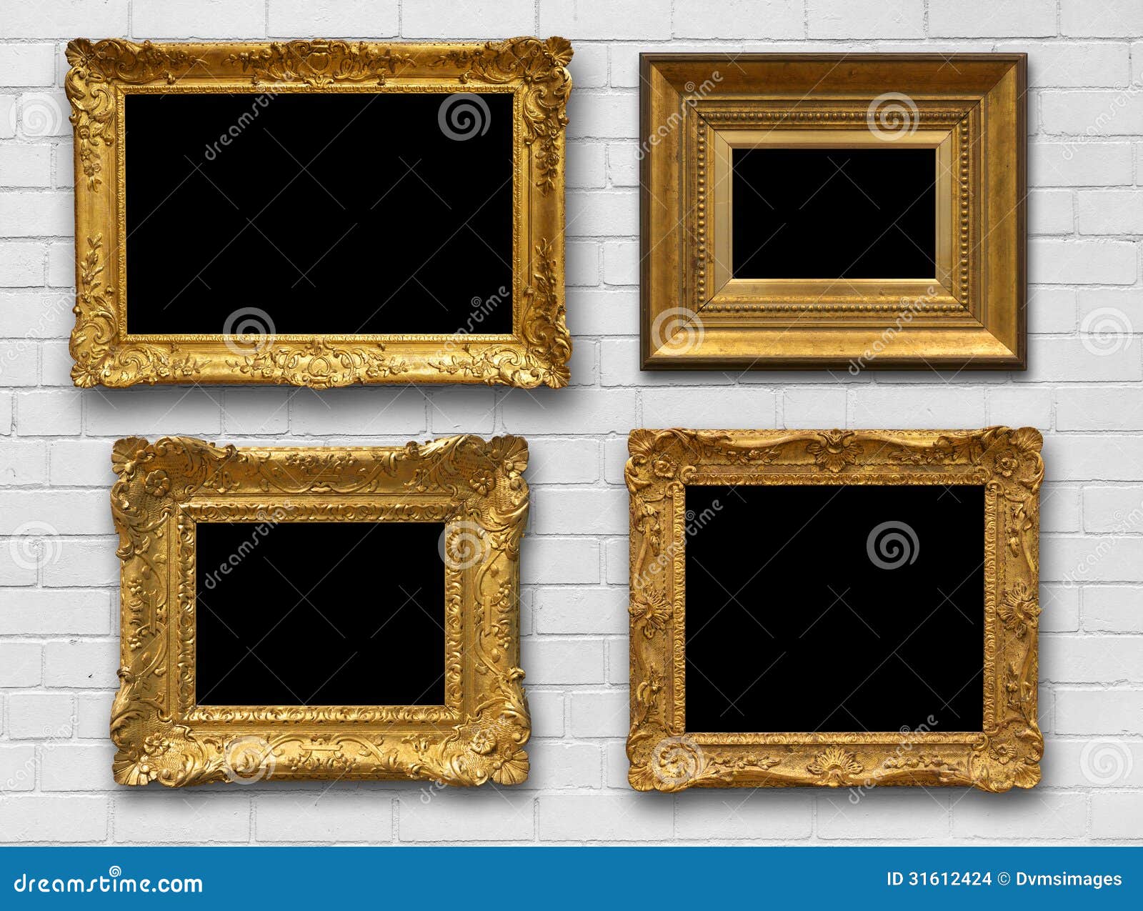Gold Frames on Brick Wall stock photo. Image of empty - 31612424