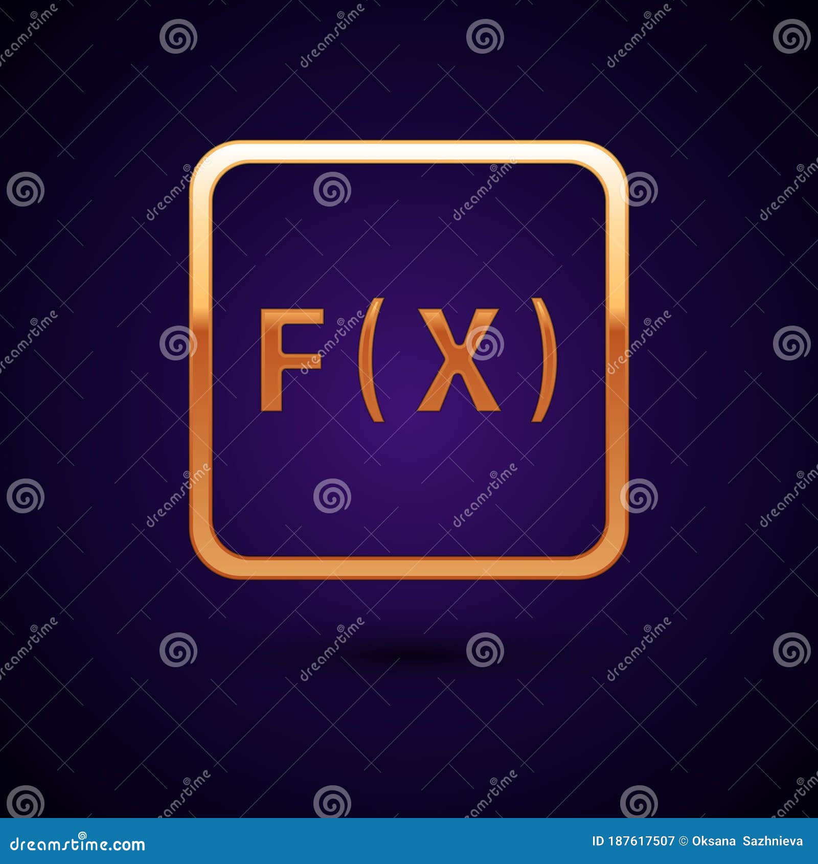 Gold Function Mathematical Symbol Icon Isolated on Black Background ...