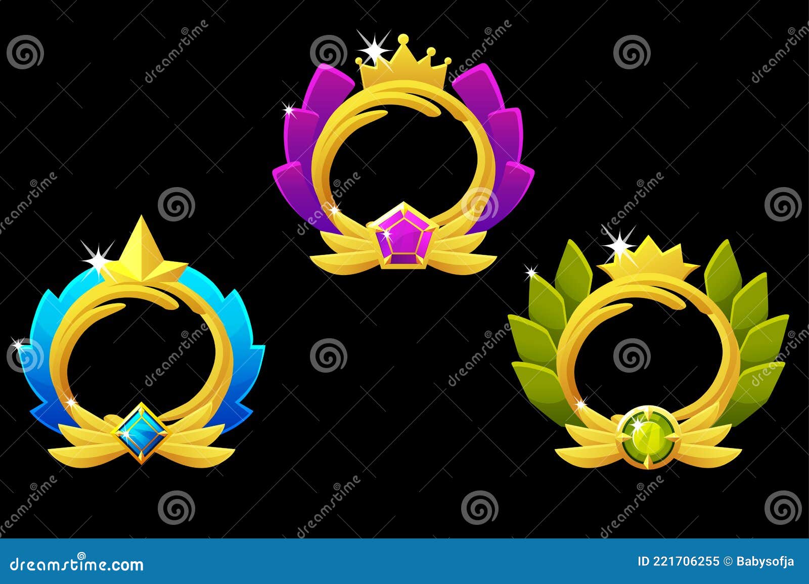 Gold Game Avatars, Round Frames with Gem Template for Game. Stock ...