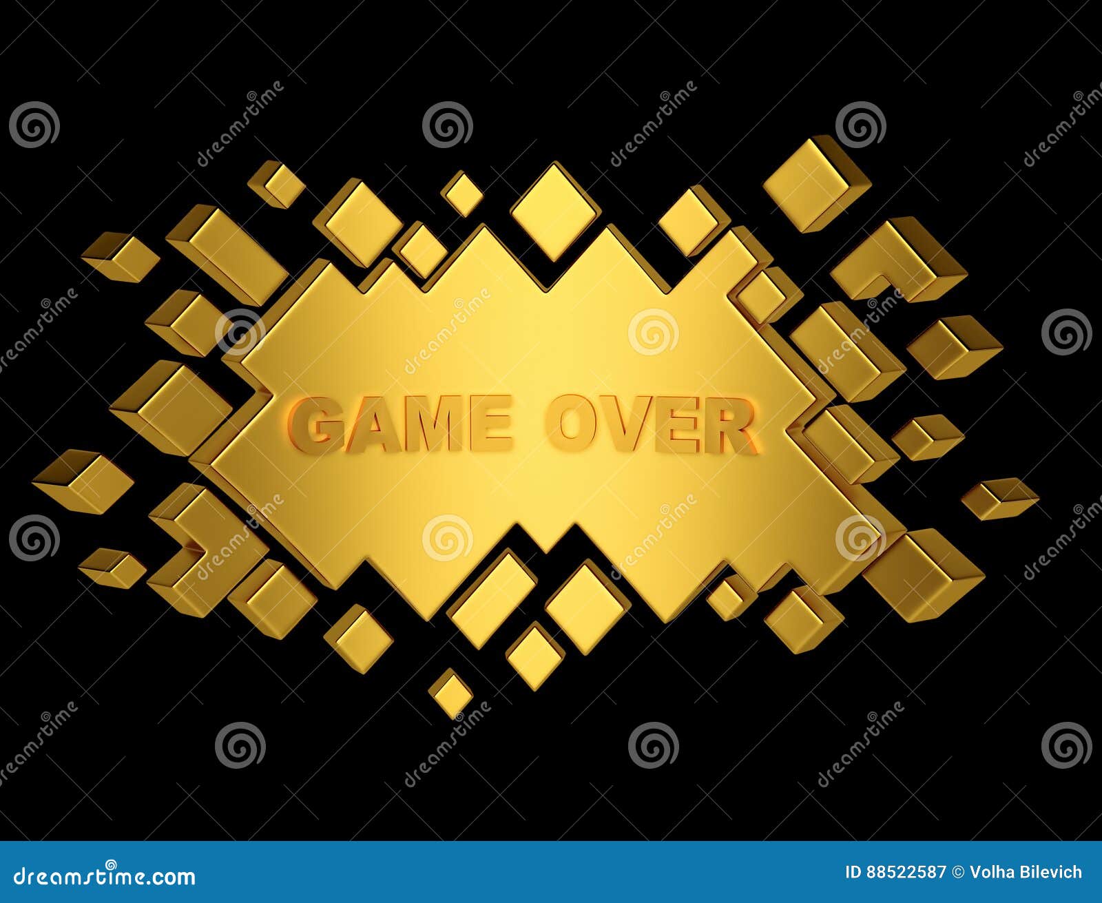 Gold Game Over Geometric Background from Cubes. 3d Render Stock ...