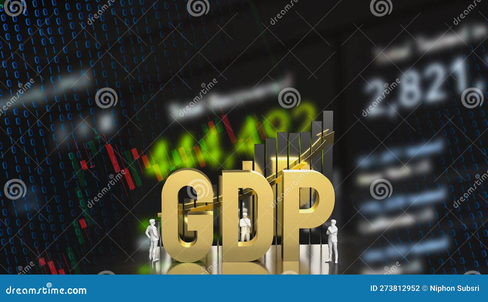The Gold GDP and Chart on Chart Background for Business Concept 3d ...