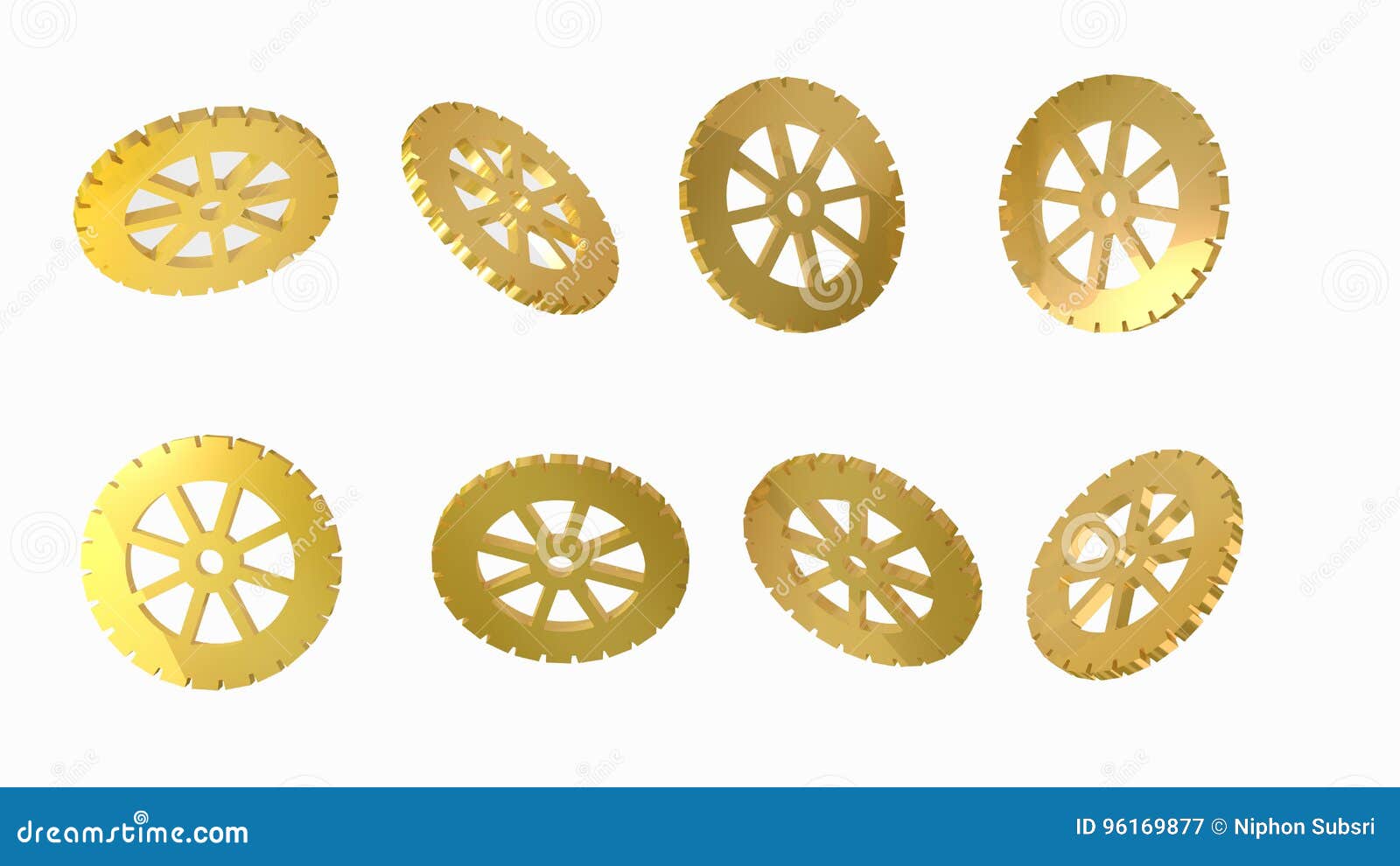 The Gold Gear 3d Rendering on White Background Stock Illustration ...