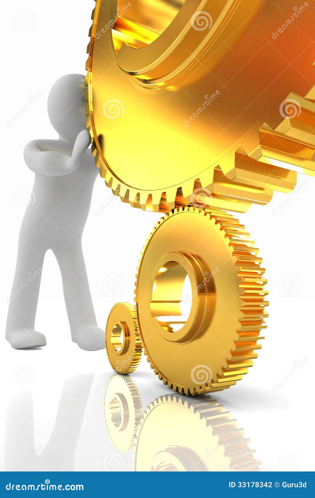Gold gear set with 3d man stock illustration. Illustration of round ...