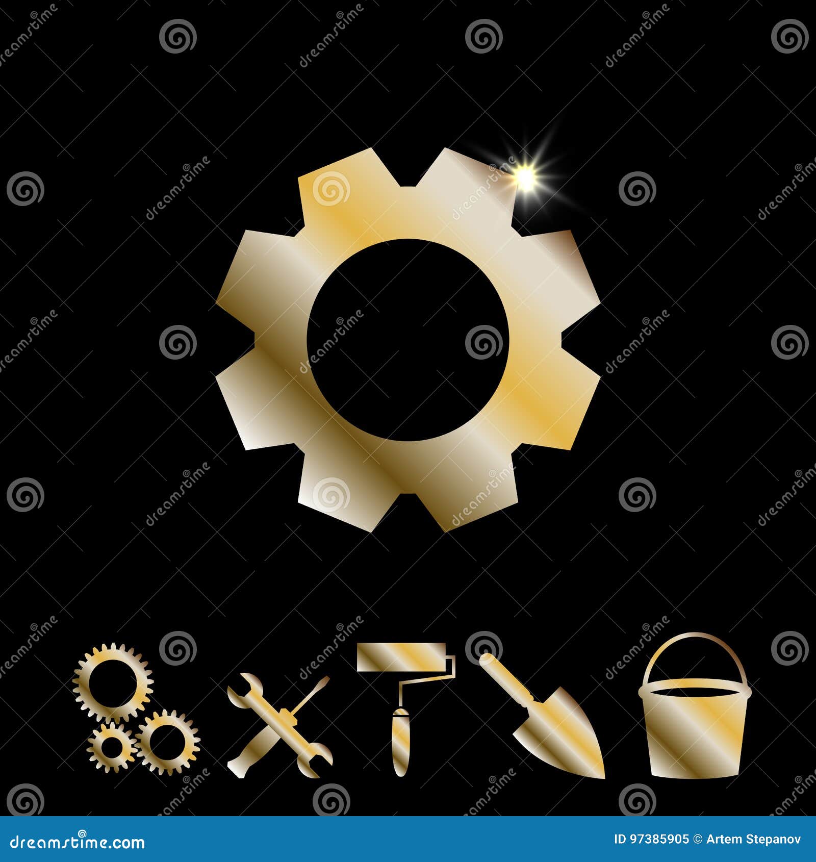 Gold Gear Vector Icon stock vector. Illustration of shape - 97385905