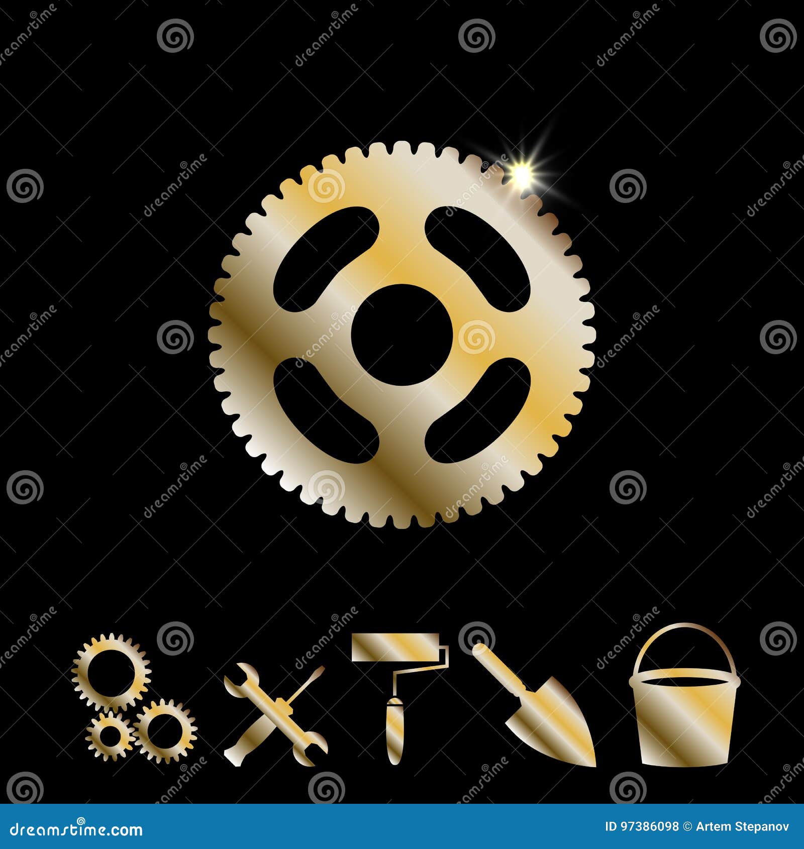 Gold Gear Vector Icon stock vector. Illustration of communication ...