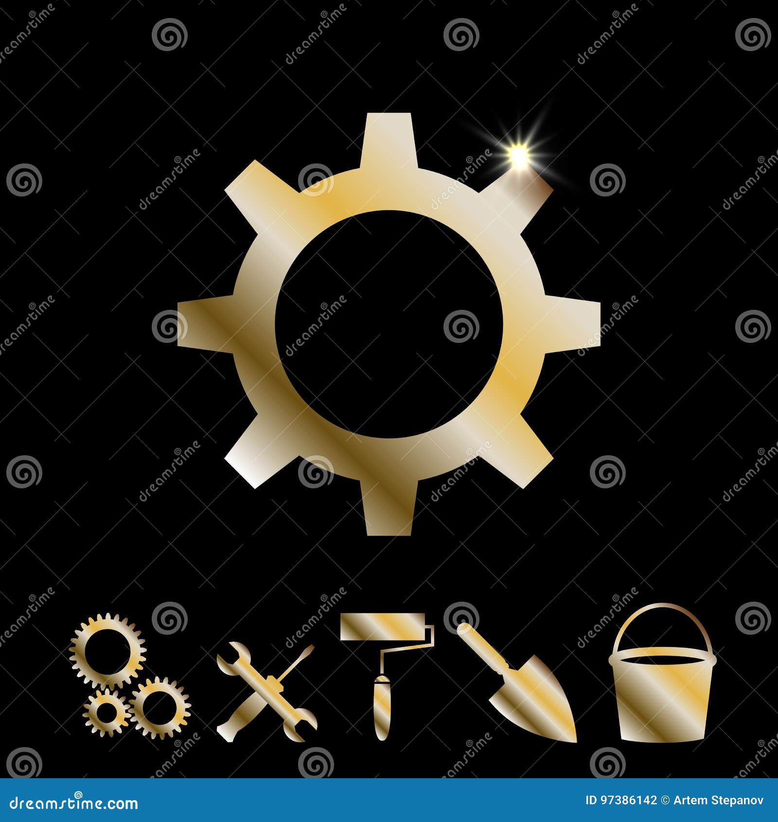 Gold Gear Vector Icon stock vector. Illustration of element - 97386142