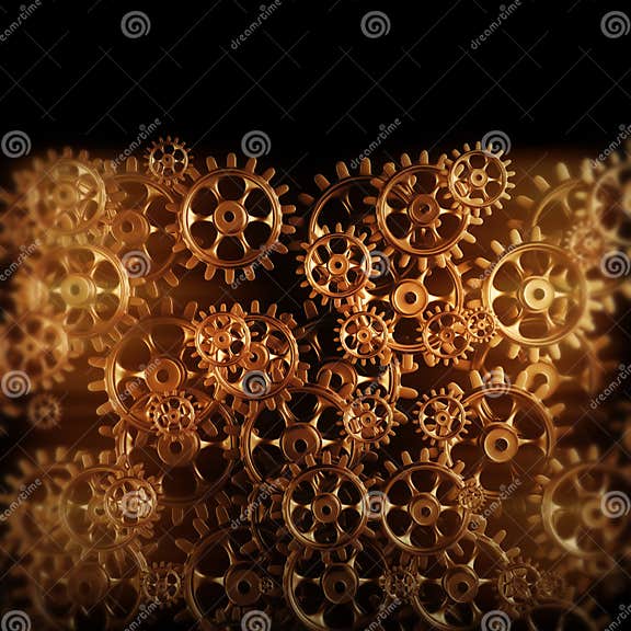 Gold gears and cogs macro stock illustration. Illustration of cogwheel ...