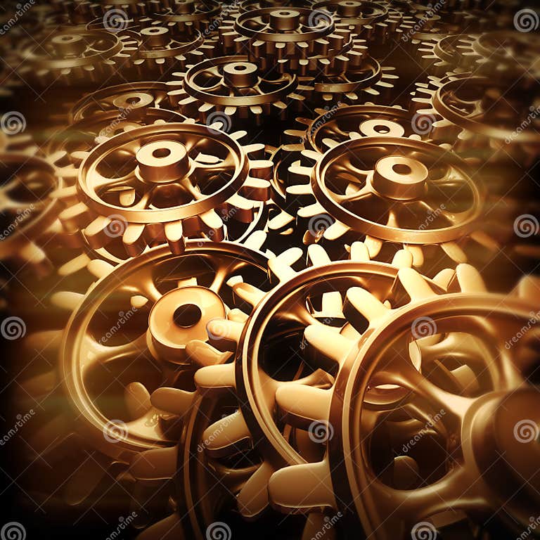 Gold gears and cogs macro stock illustration. Illustration of ...