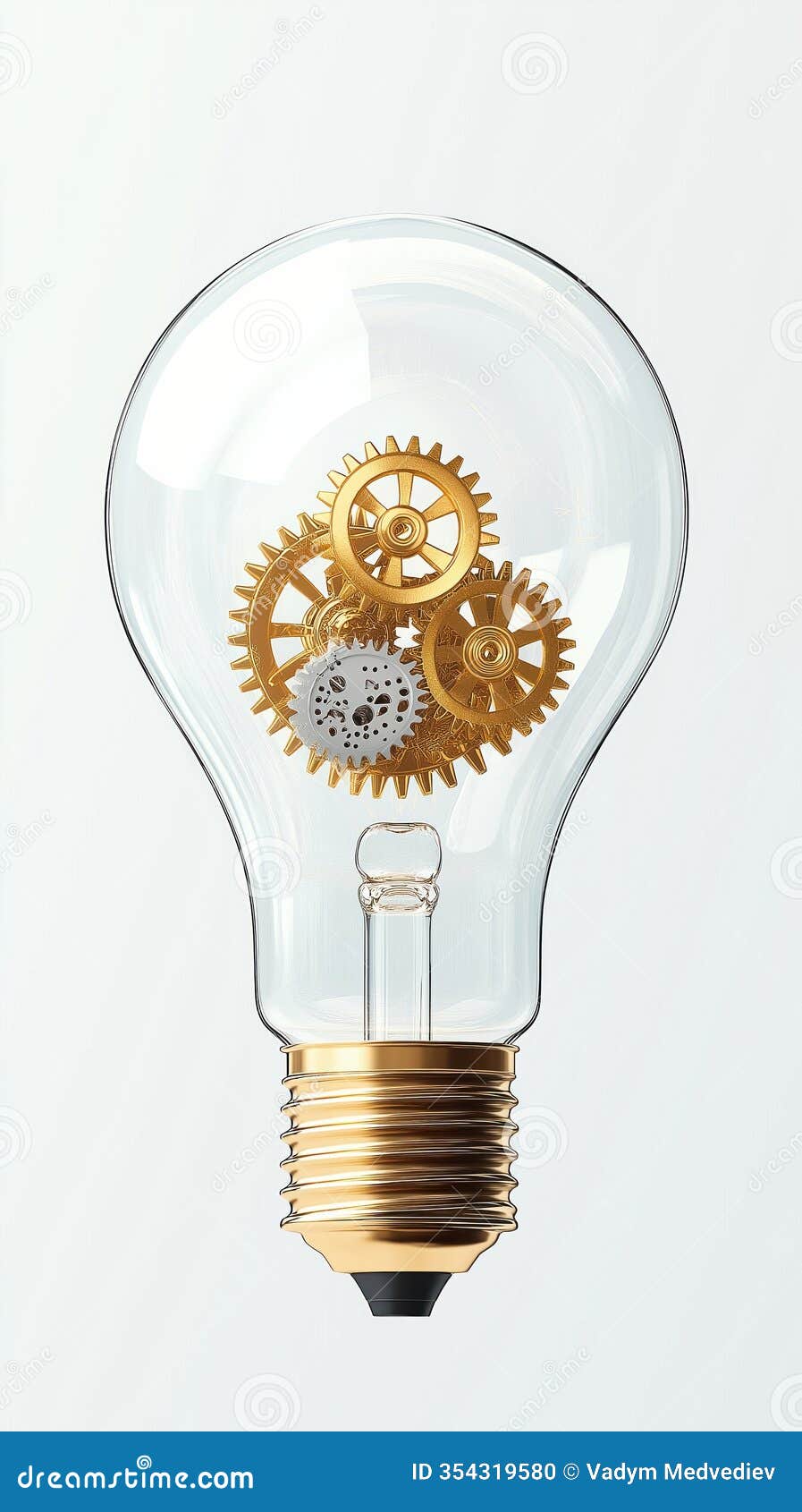 Gold Gears Rotate Inside Clear Glass Light Bulb. Innovative Tech ...
