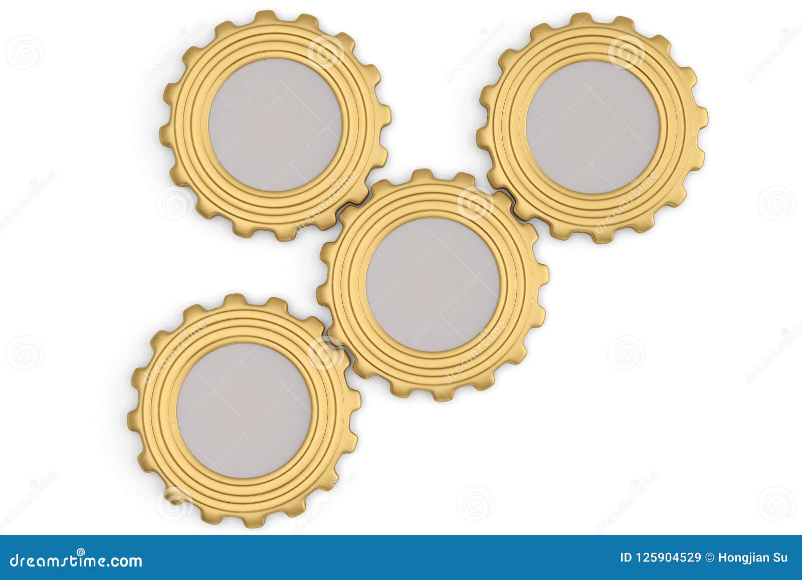 Gold Gears on White Background. 3D Illustration. Stock Illustration ...