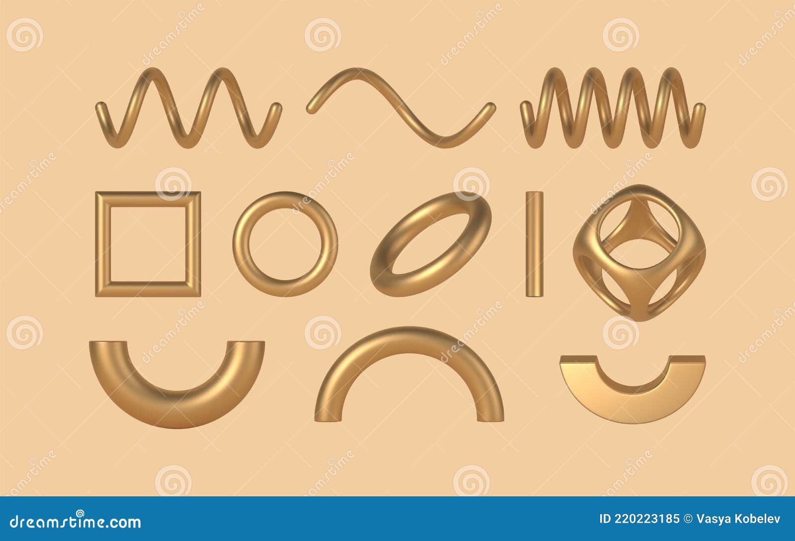 Gold Geometric 3d Shapes and Design Elements Vector Template Set. Stock ...
