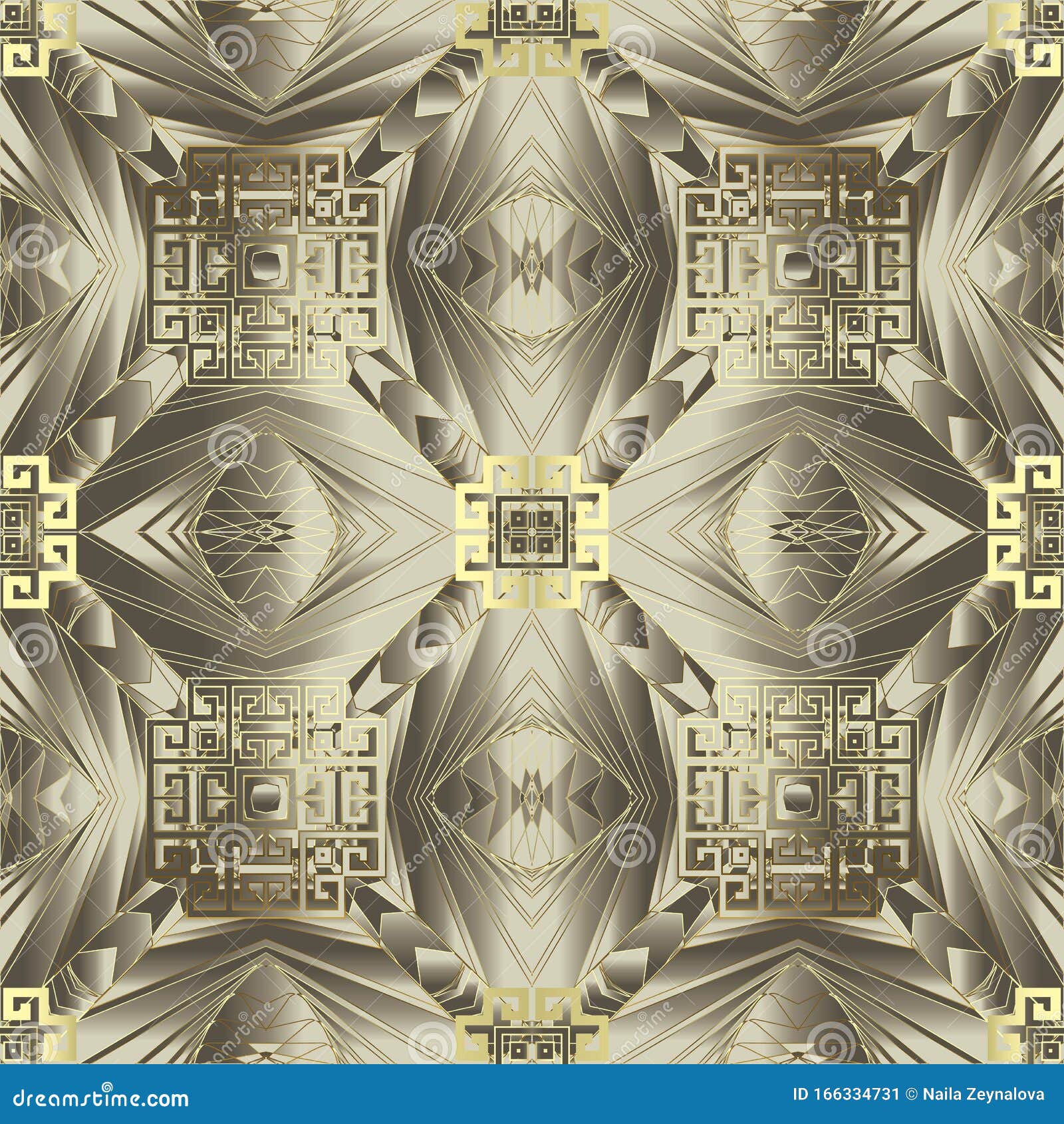 Gold Geometric 3d Vector Seamless Pattern. Ornamental Golden Modern ...