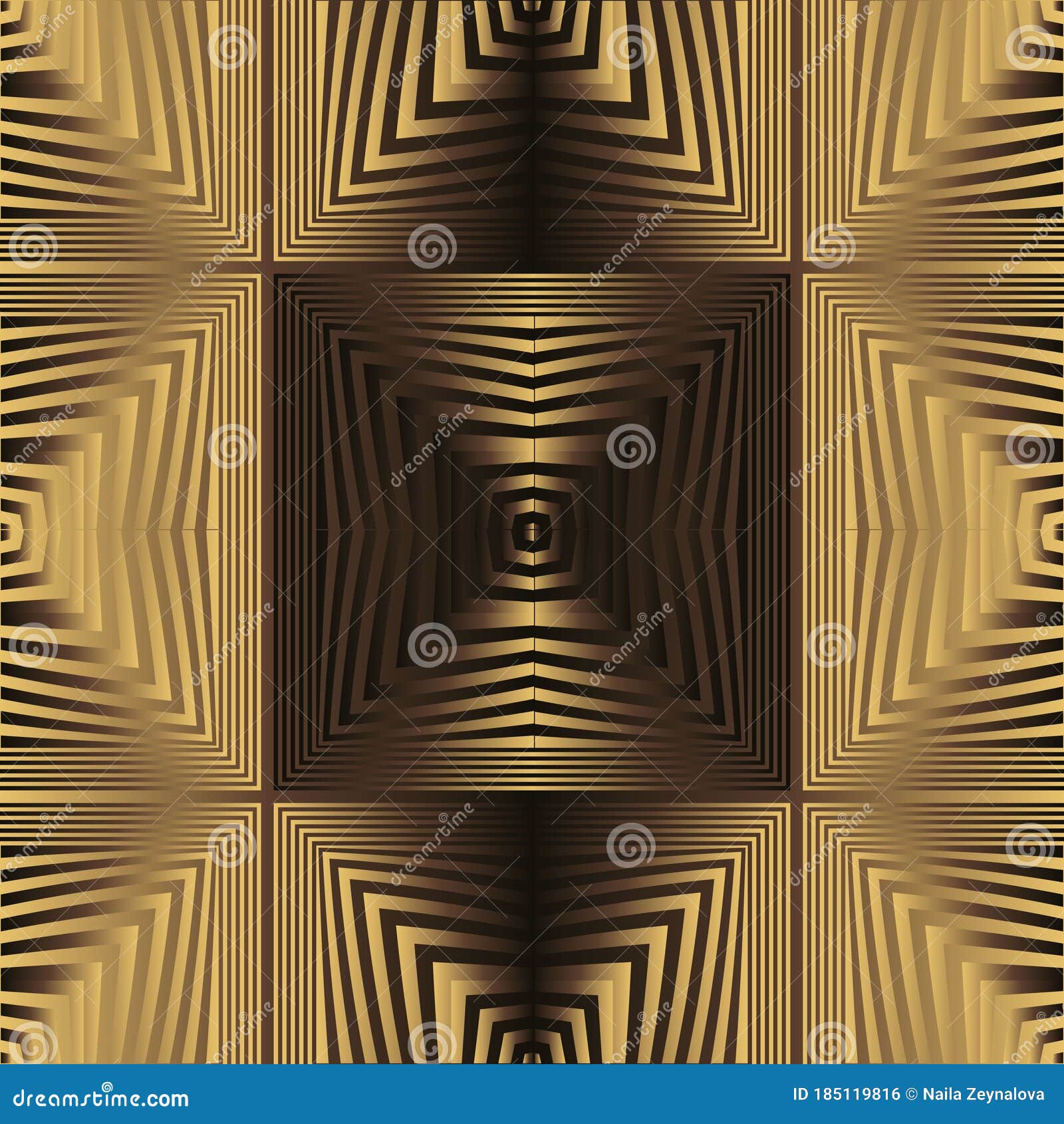 Gold Geometric 3d Vector Seamless Pattern. Radial Squares Background ...