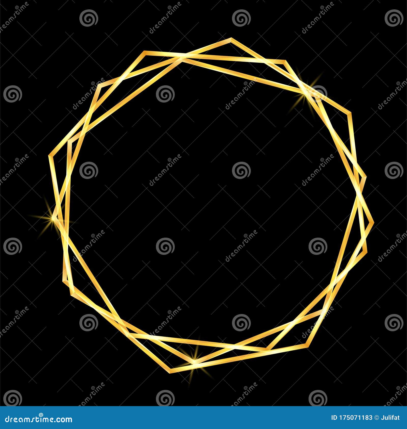 Gold Geometric Frame in Abstract Style on Black Background. Decorative ...