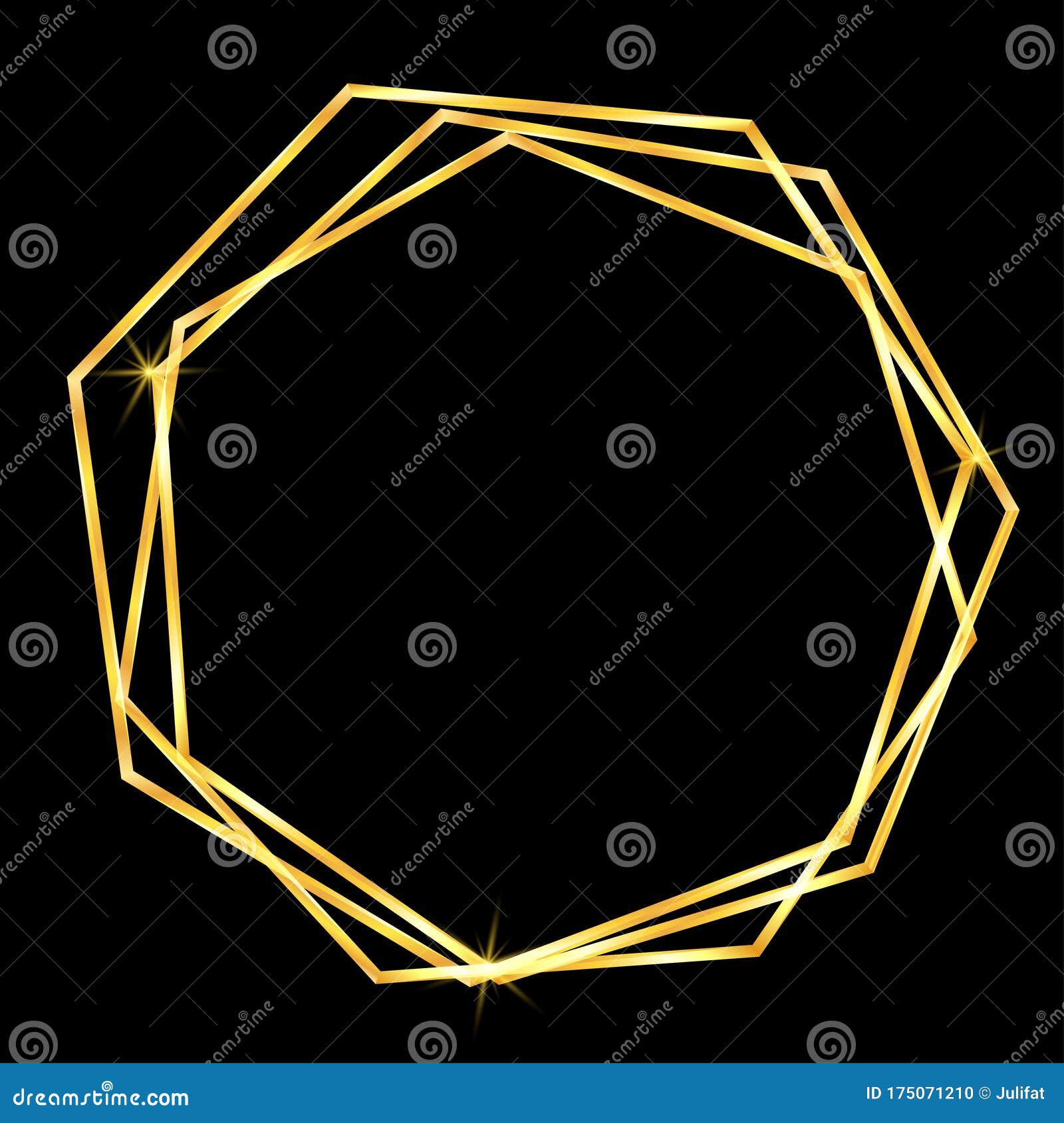 Gold Geometric Frame in Abstract Style on Black Background. Decorative ...