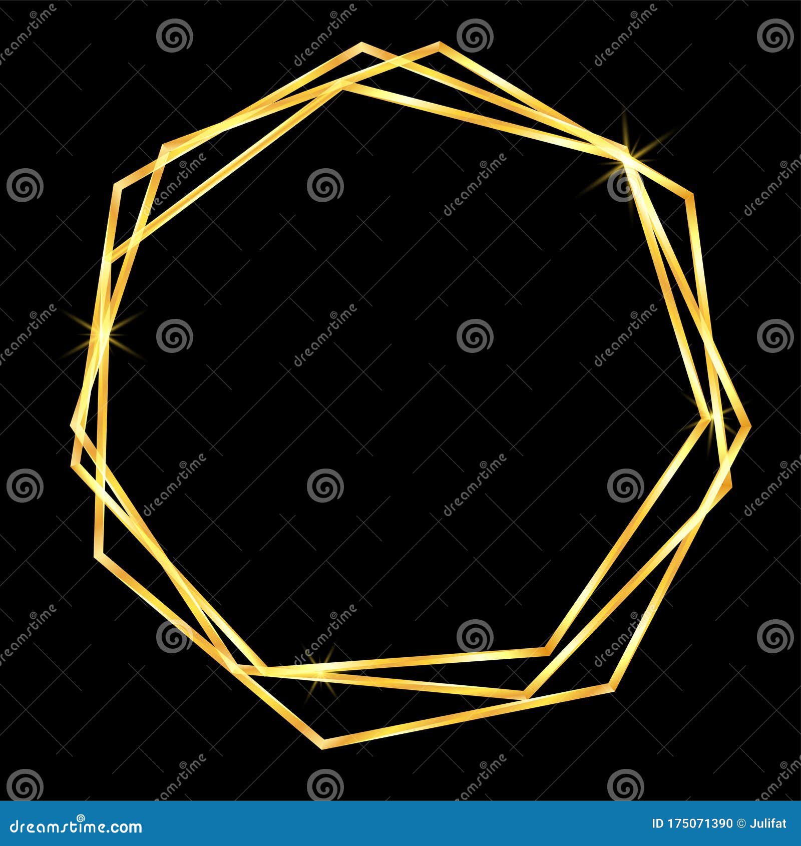 Gold Geometric Frame in Abstract Style on Black Background. Decorative ...