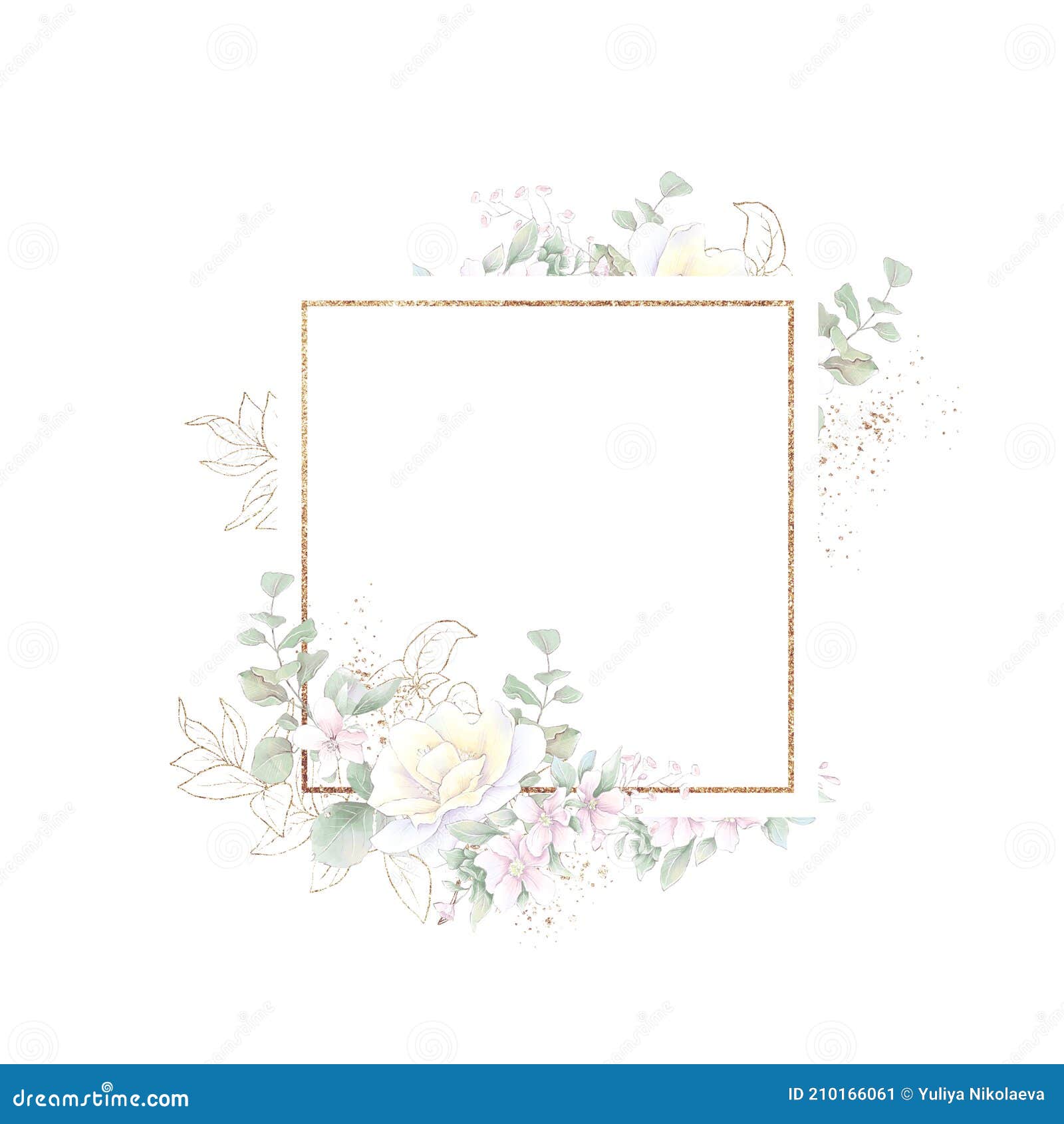 Gold Geometric Frame with Orchids. Watercolor Illustration Stock ...