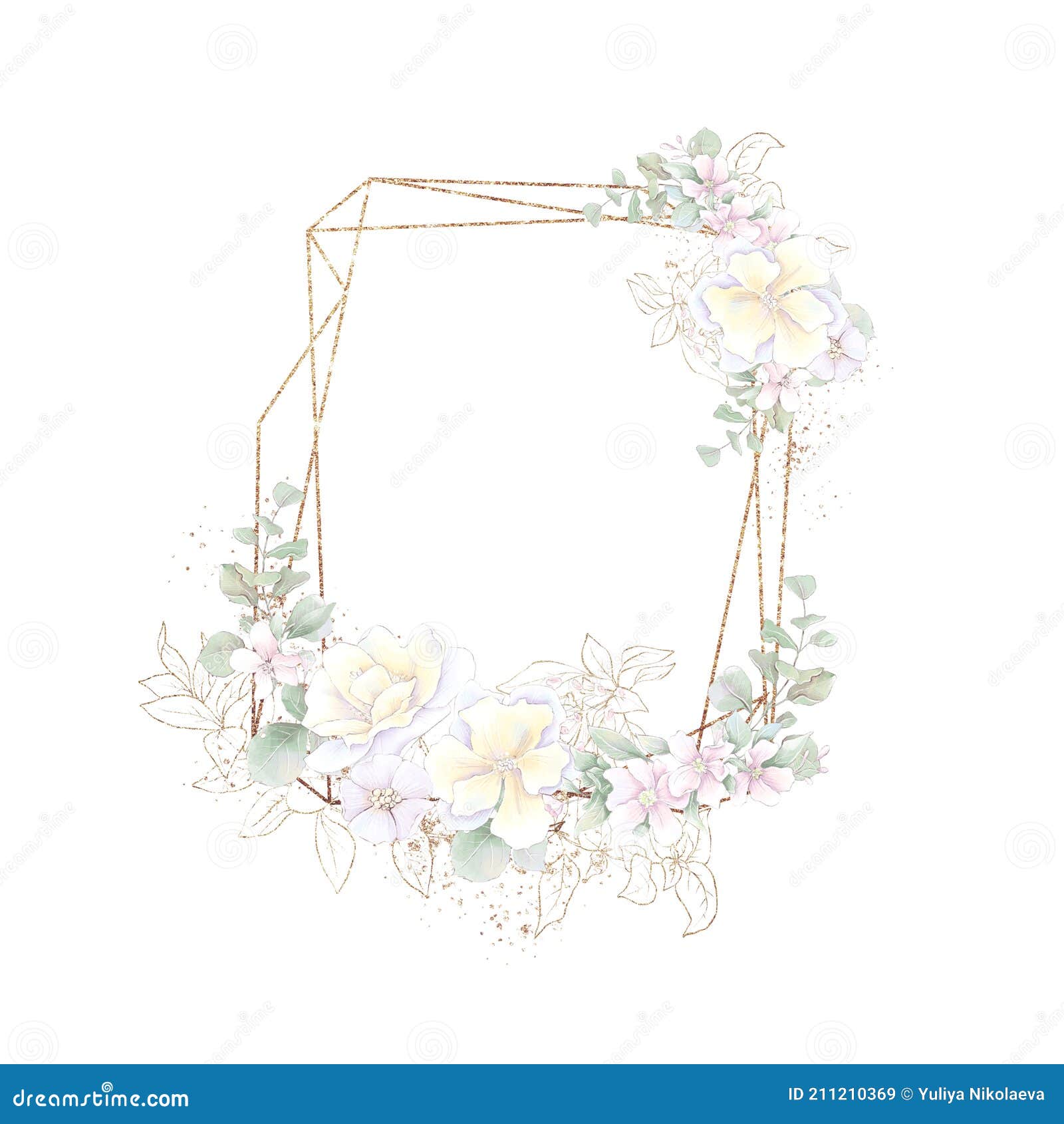 Gold Geometric Frame with Orchids. Watercolor Illustration Stock ...