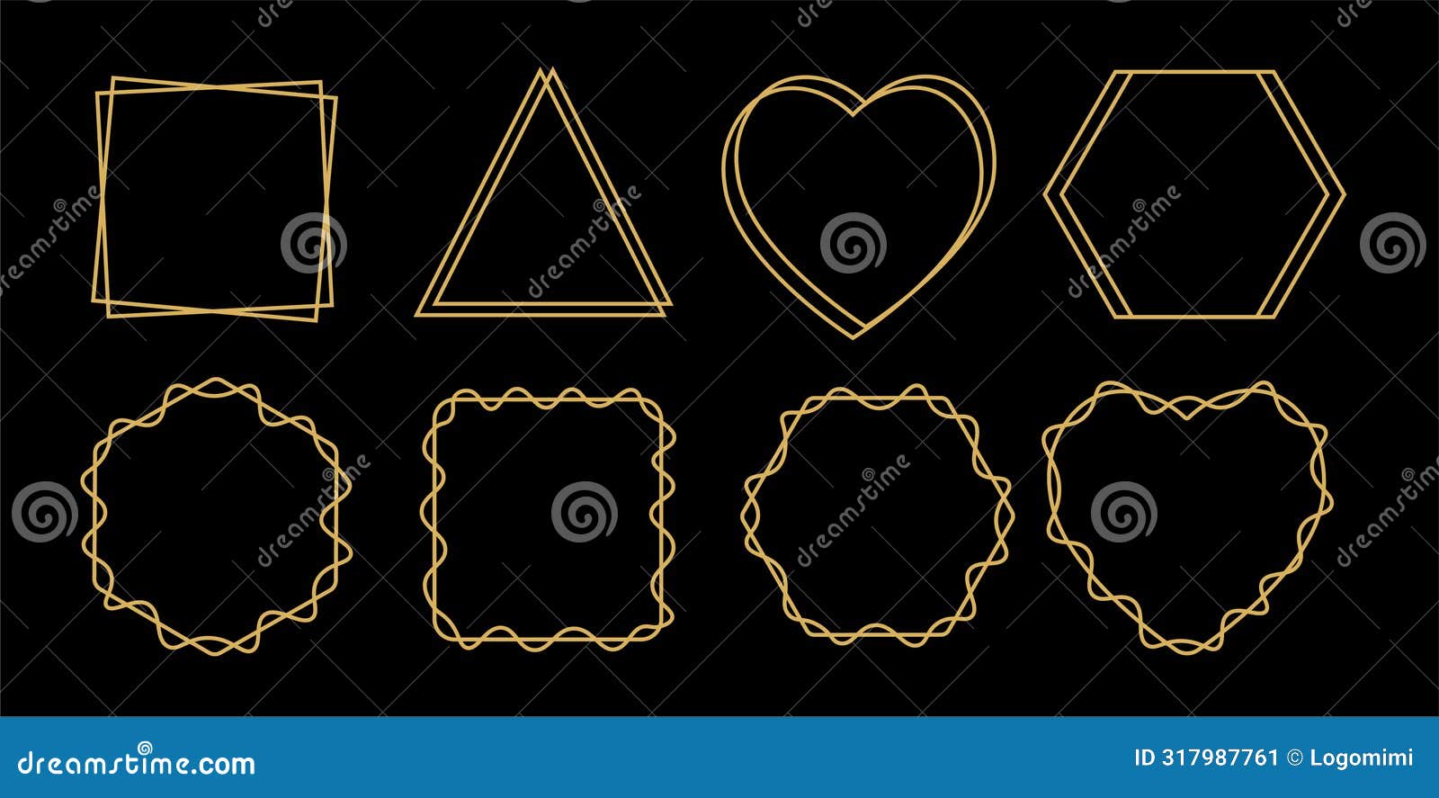 Gold Geometric Frames Set, Collection of Line Art Border Vector ...
