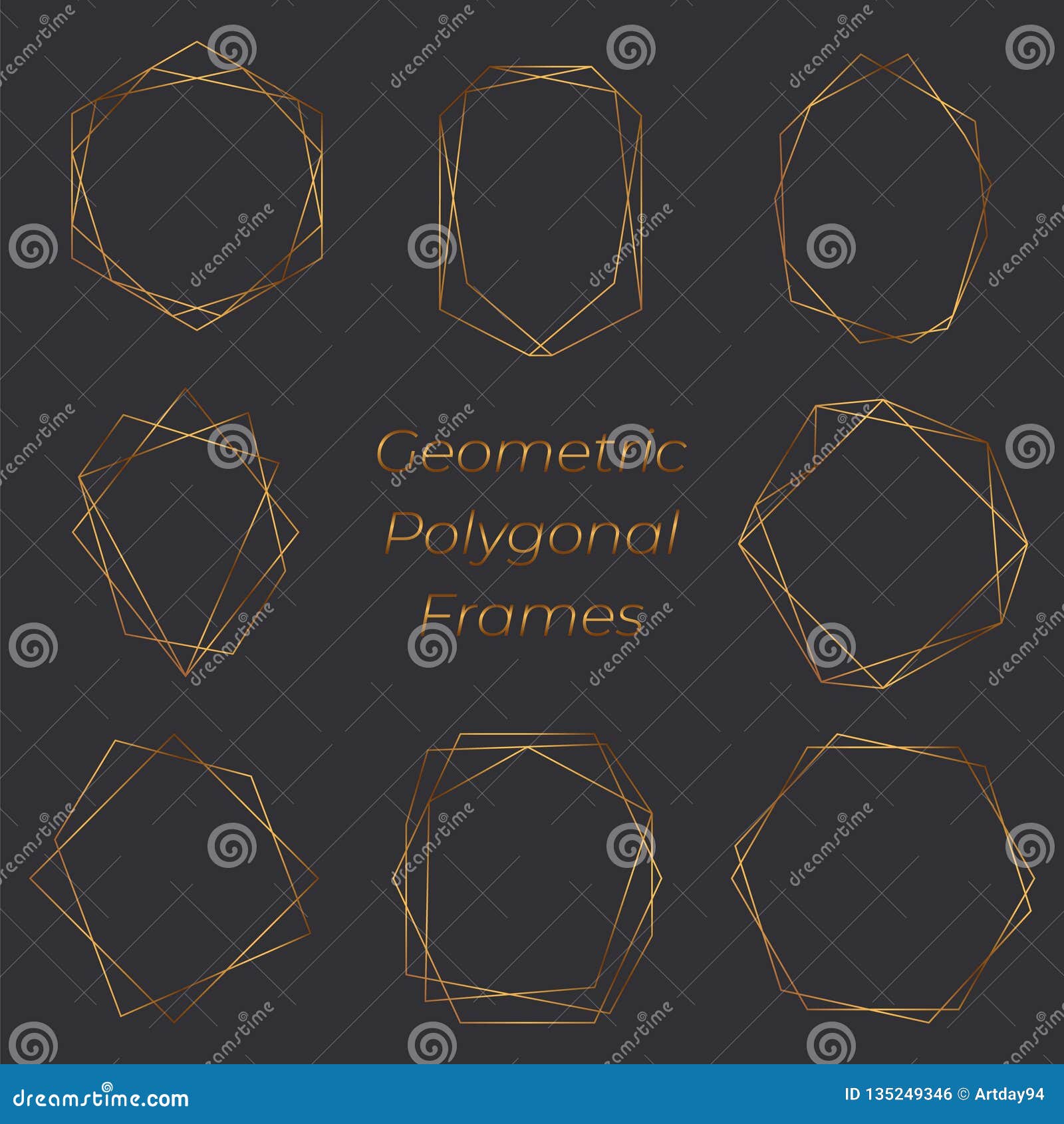 Gold Geometric Polygonal Frames. Decorative Lines Borders Stock ...