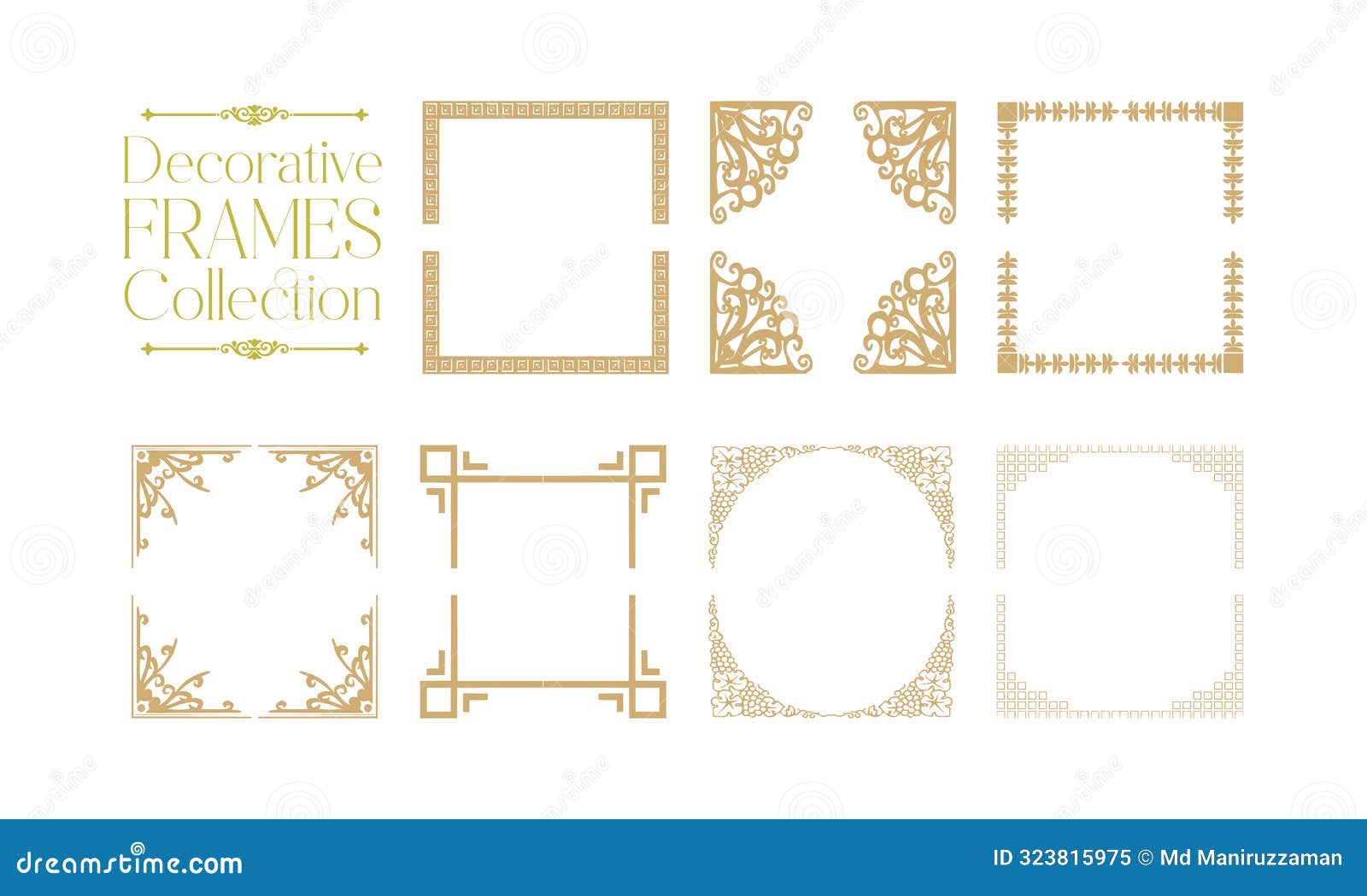 Gold Geometric Polygonal Frames. Decorative Lines Borders Stock Vector ...