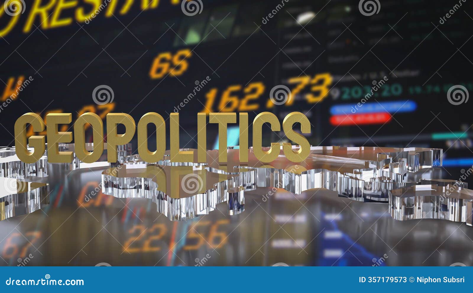 The Gold Geopolitics on World Map 3d Rendering Stock Illustration ...