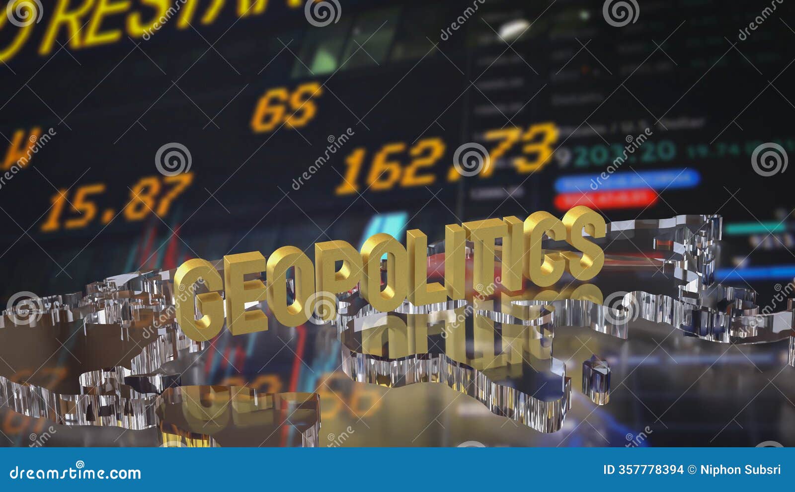 The Gold Geopolitics on World Map 3d Rendering Stock Illustration ...