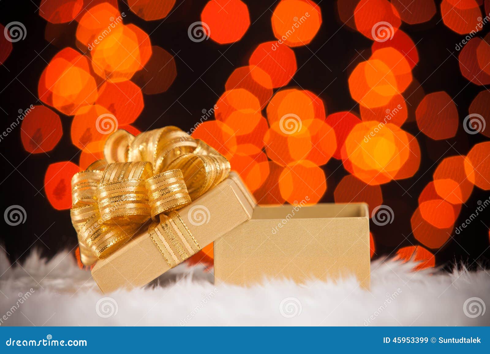 Gold Gift Box with Gold Ribbon Stock Image - Image of birthday, sparkle ...