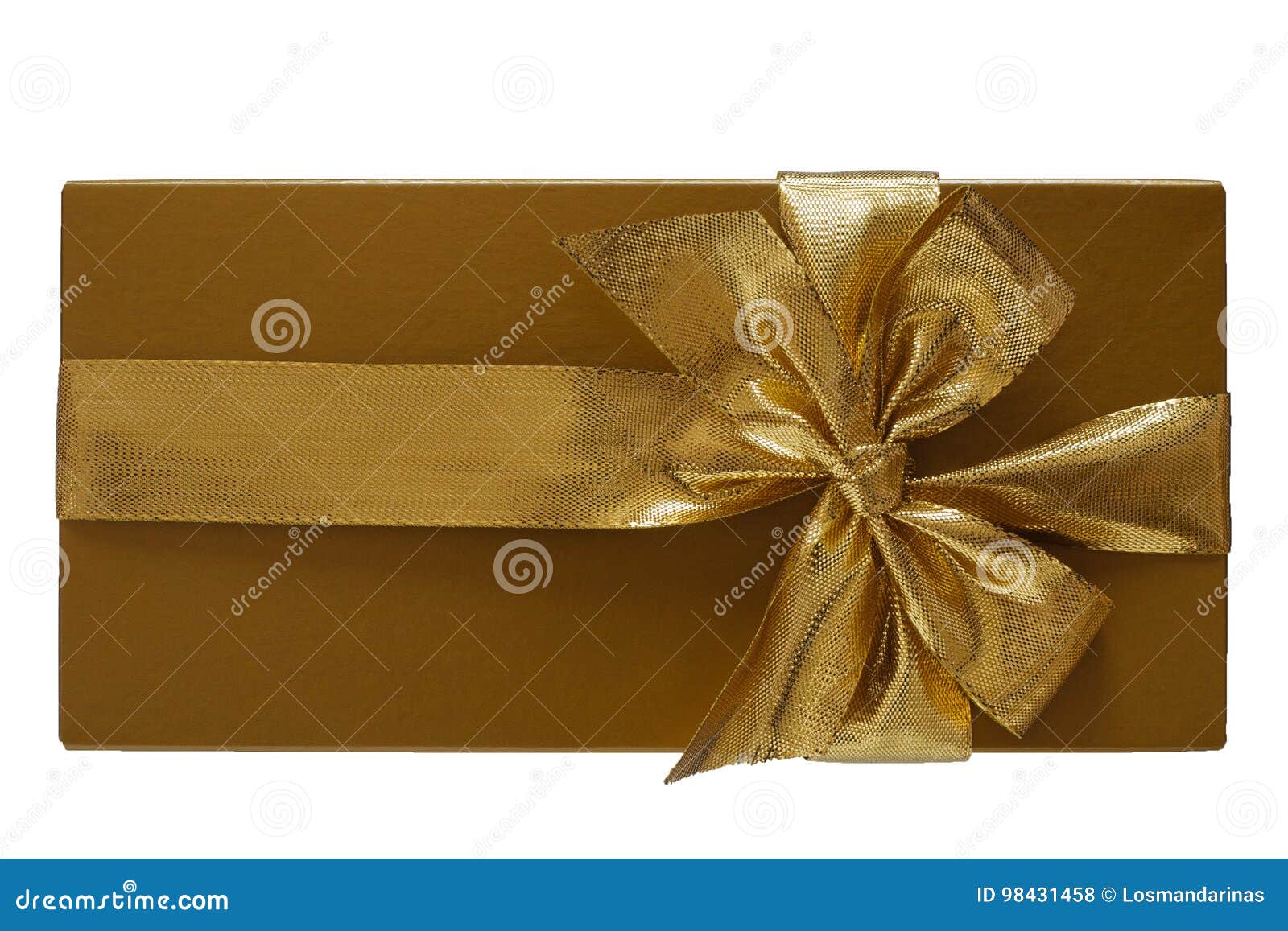 Gold Gift Box with Golden Ribbon and Bow Stock Photo - Image of ...