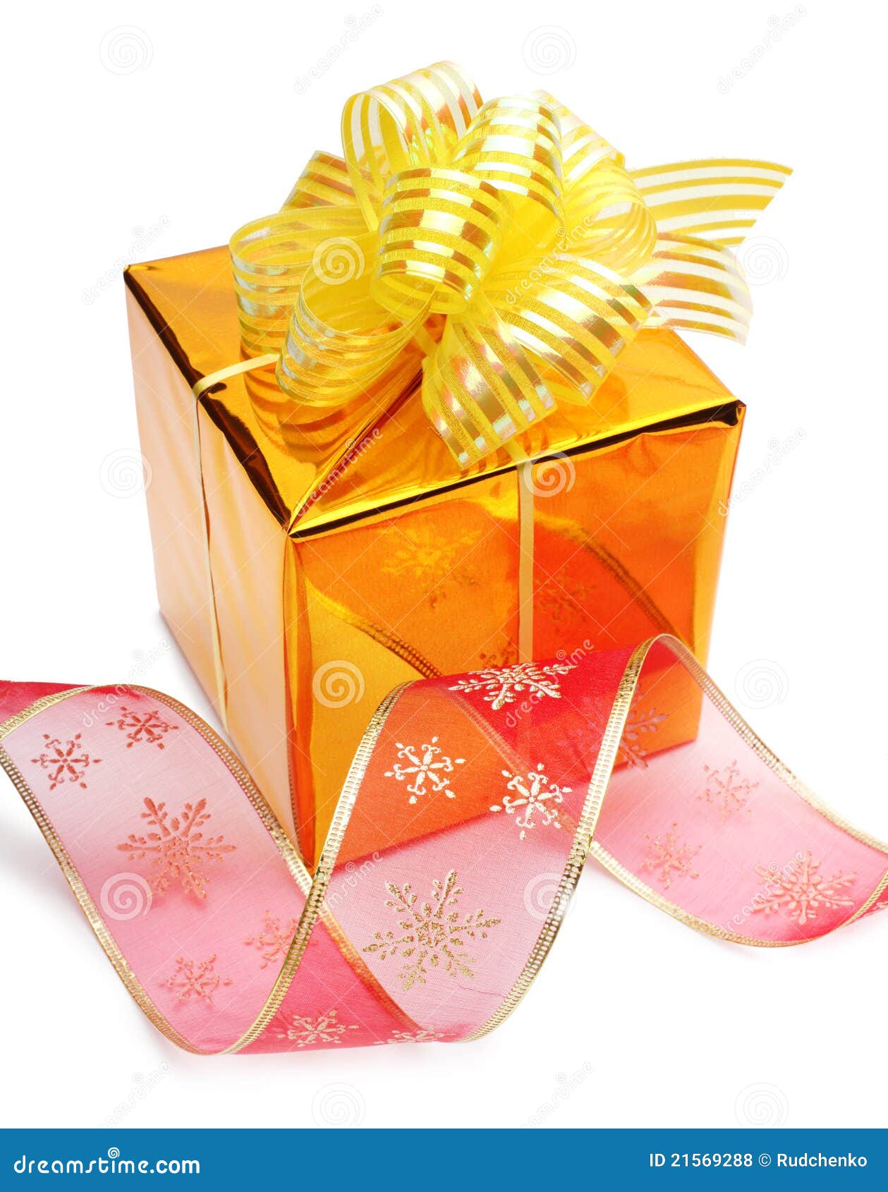 Gold gift box with ribbon stock photo. Image of give - 21569288