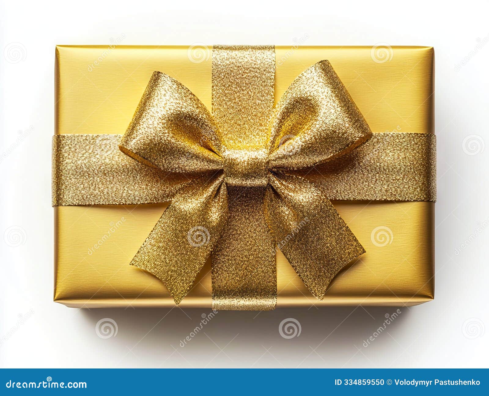 A Gold Gift Box with a Gold Ribbon and Bow Stock Photo - Image of ...
