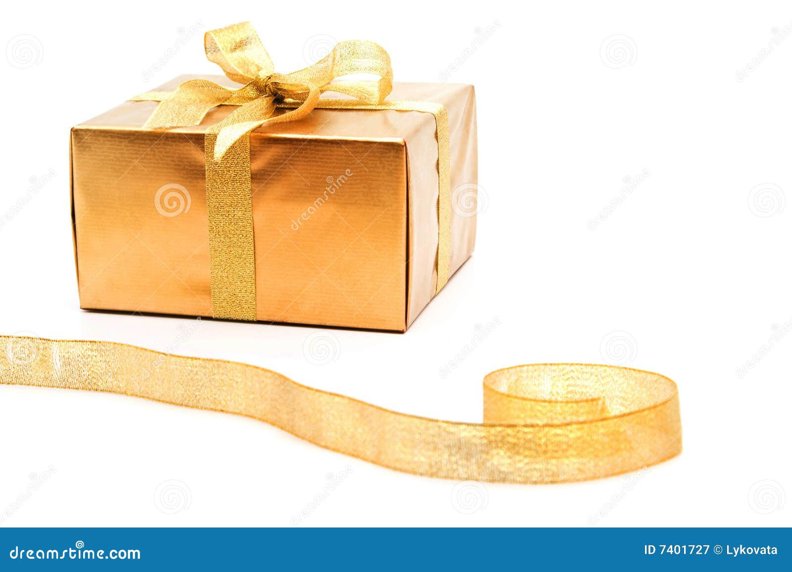 Gold Gift Box with the Ribbon and Bow Stock Image - Image of holiday ...