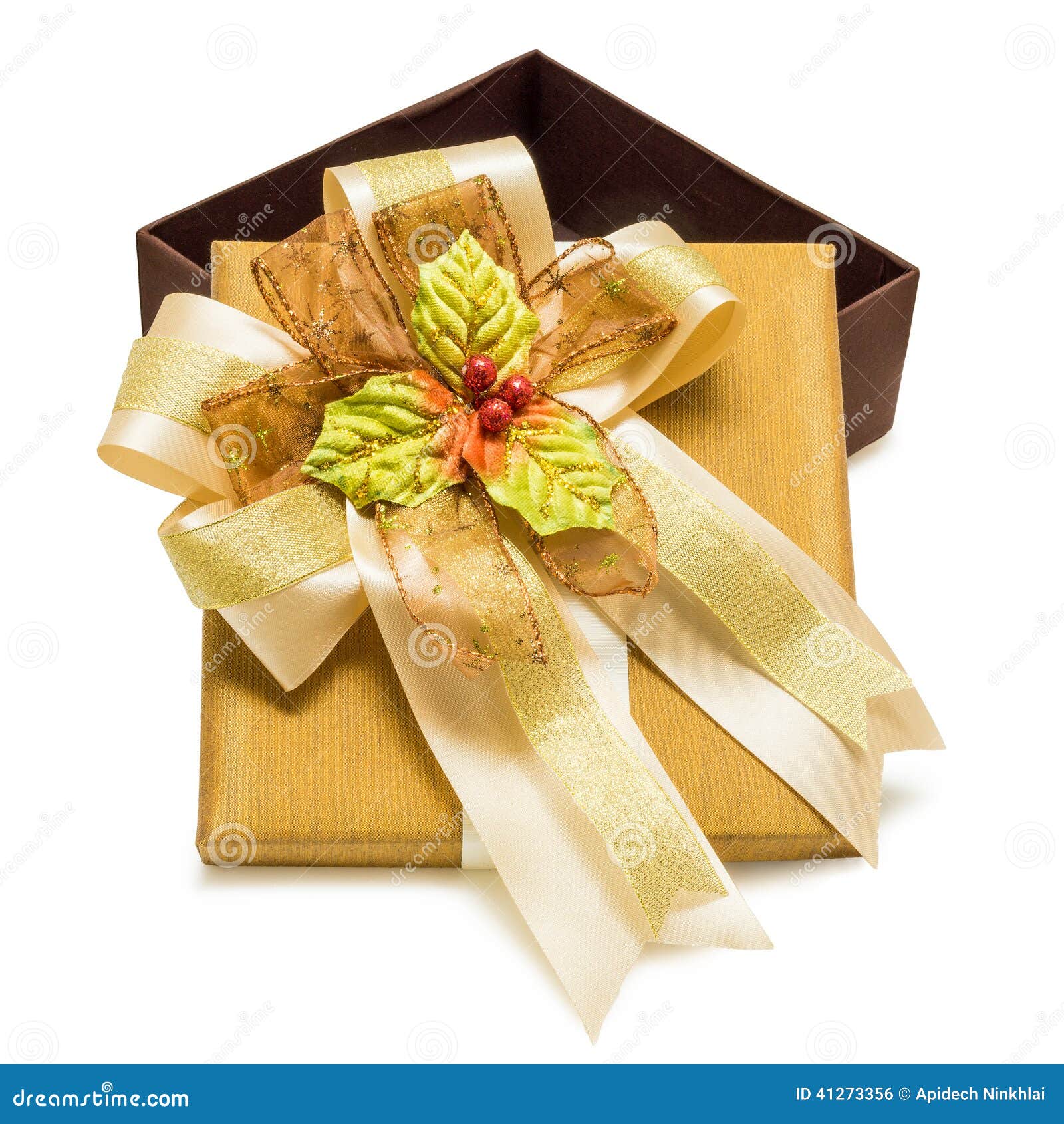 Gold gift box with ribbon stock photo. Image of holiday - 41273356