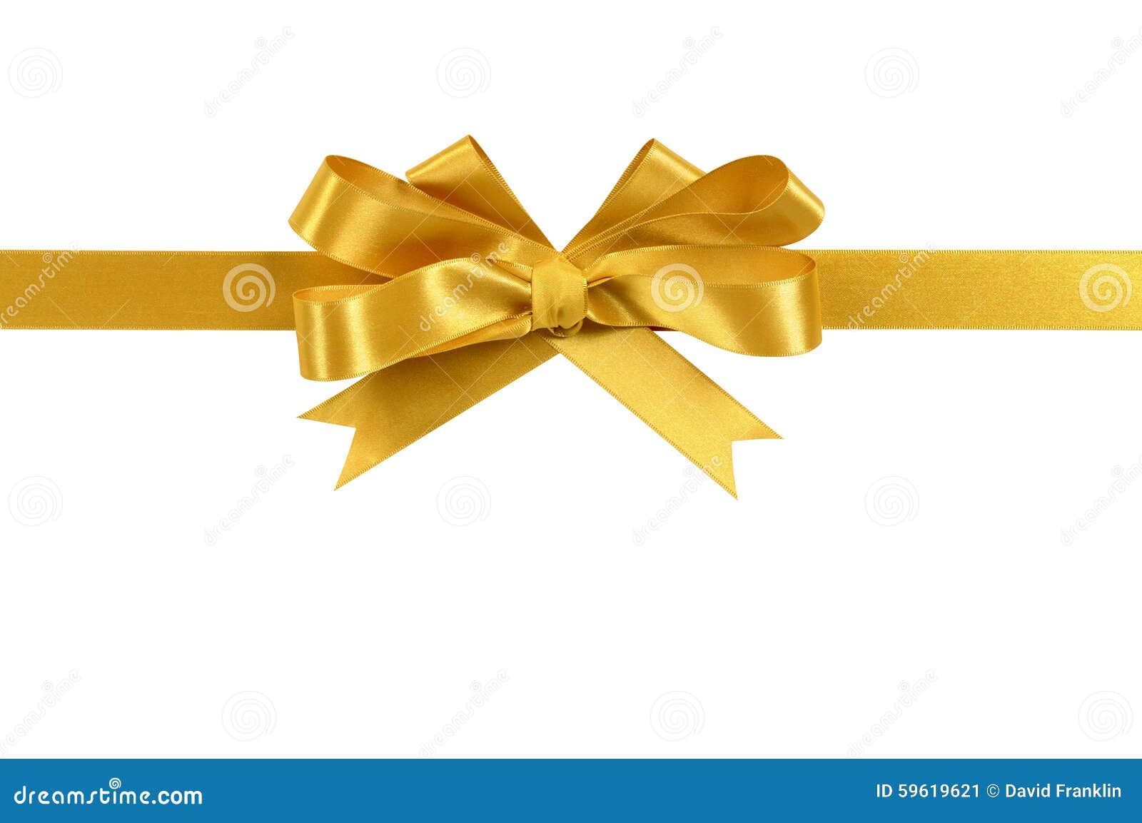 Gold Gift Ribbon Bow Straight Horizontal Isolated on White Background ...