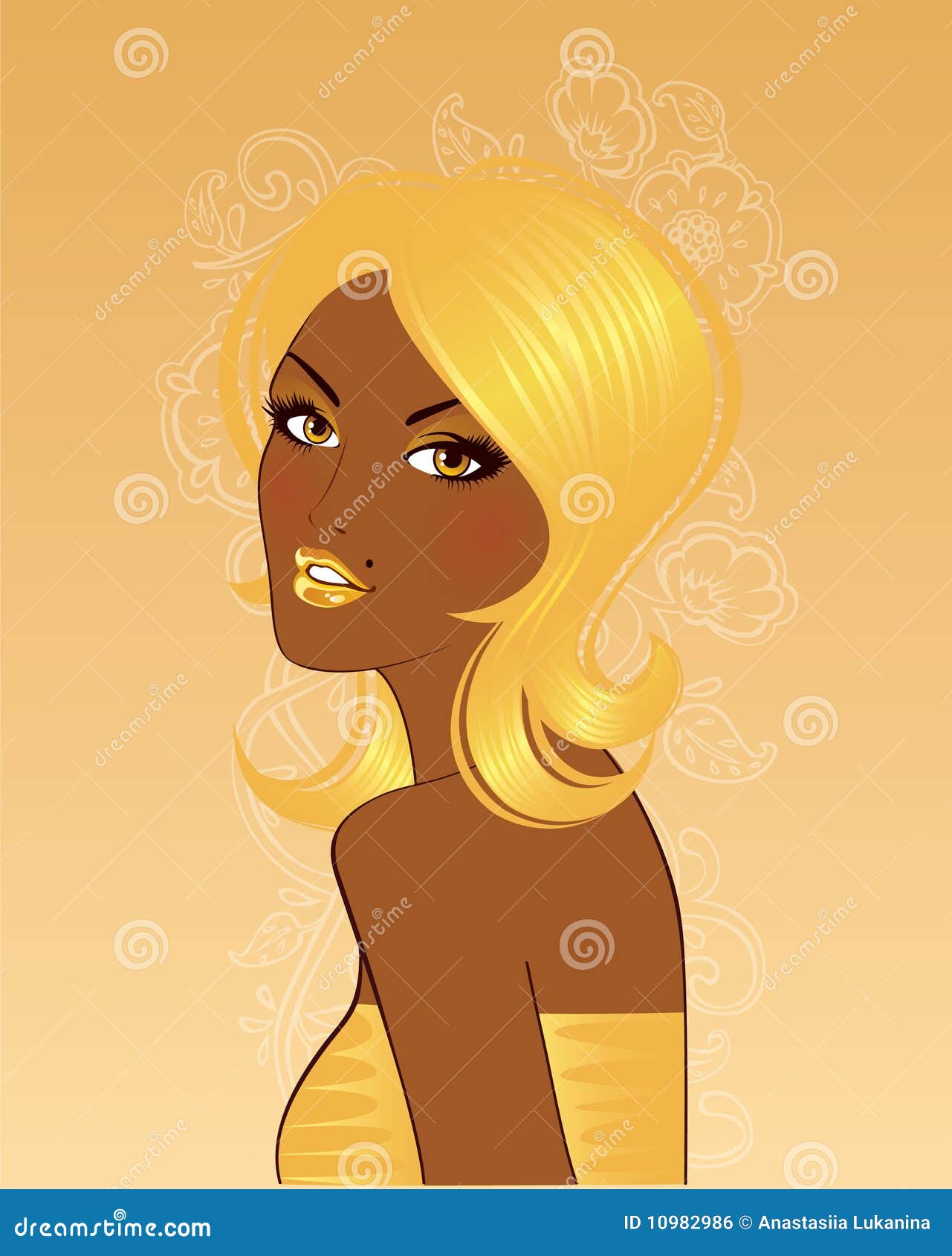 Gold girl stock vector. Illustration of elegance, floral - 10982986