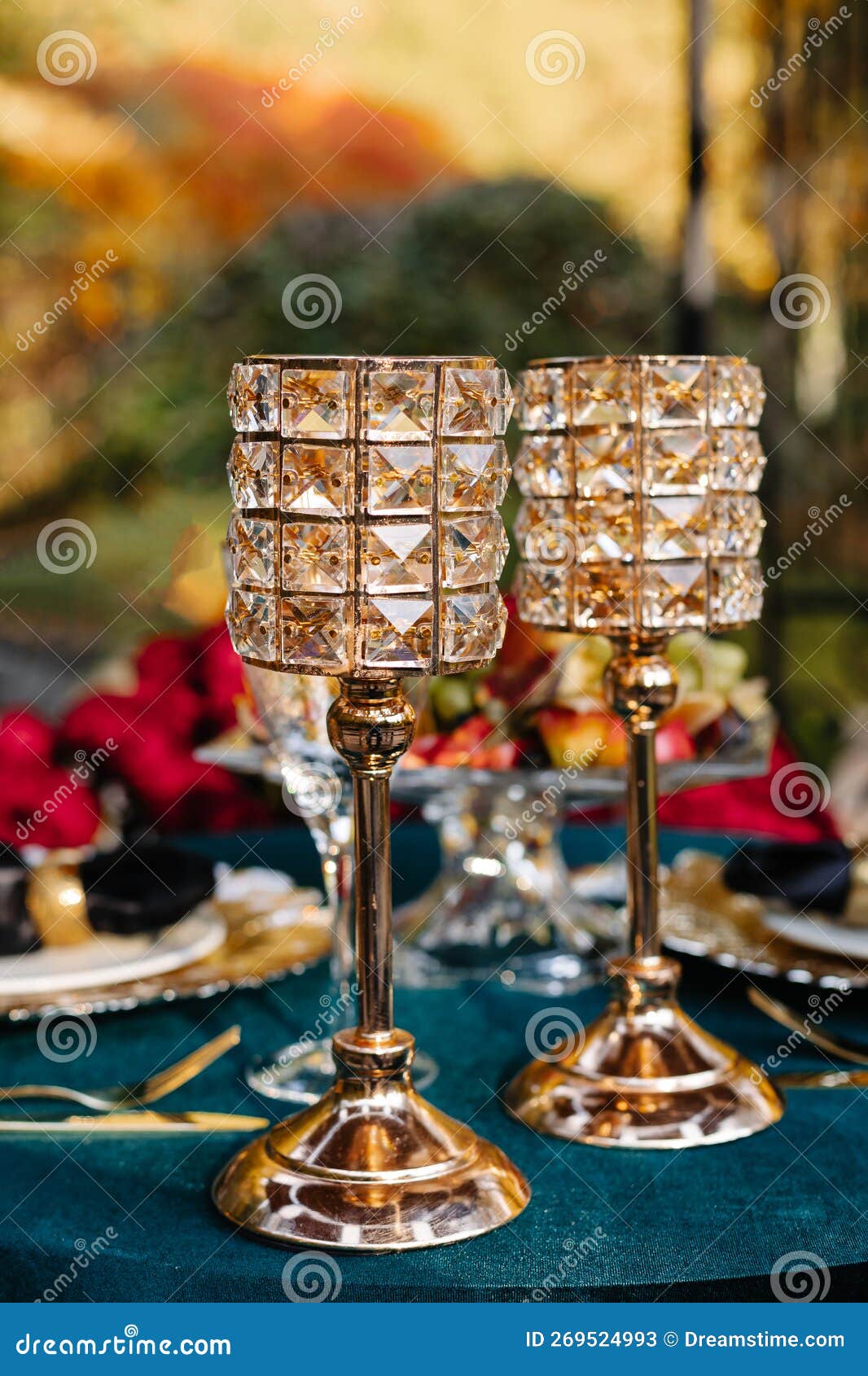Gold Glasses with Crystals. Table Setting for an Engagement Stock Image ...