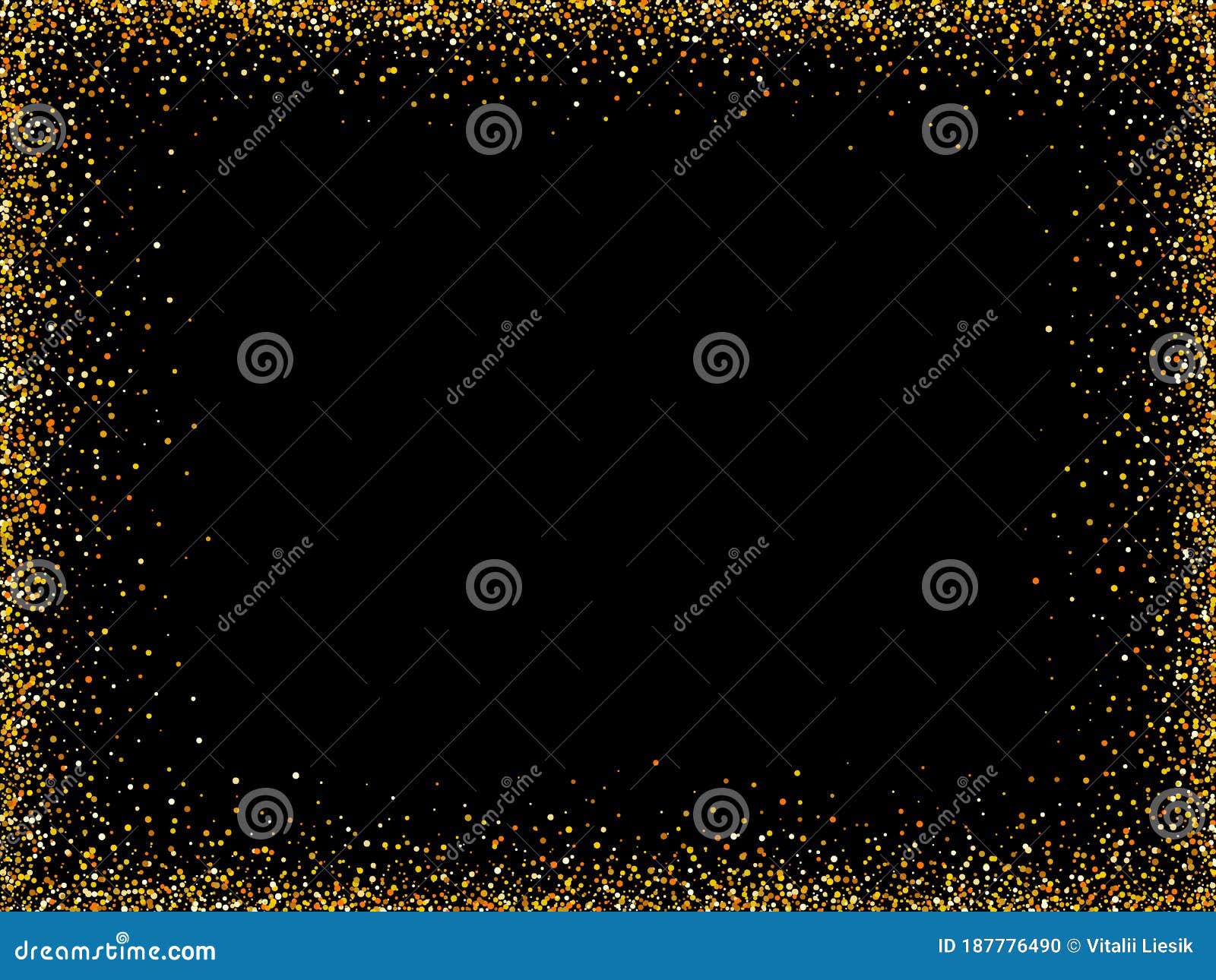 Gold Glitter Background. Gold Frame Sparkles on Black Background.Vector ...
