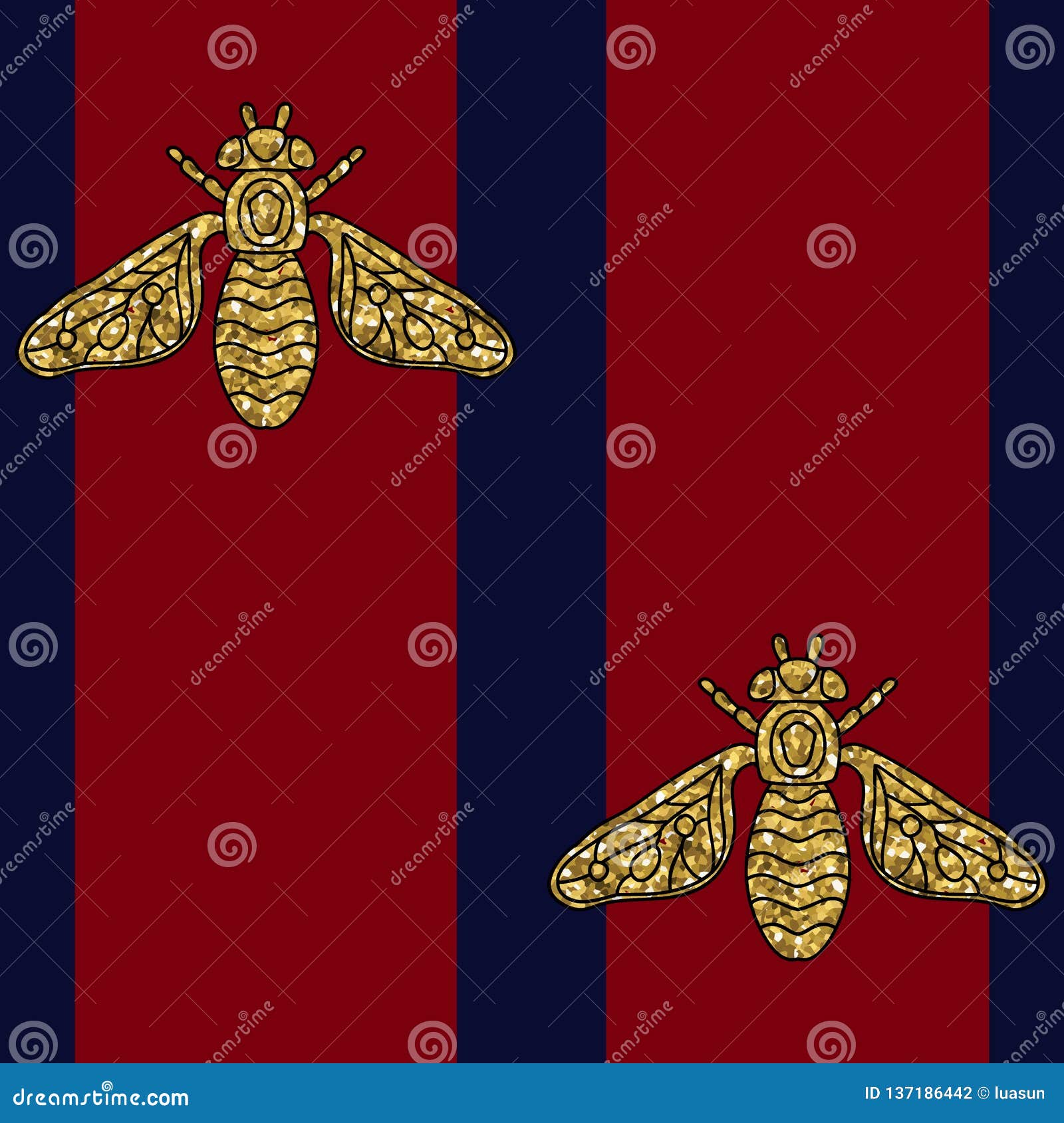 Gold Glitter Bee Wasp. Sparkle Seamless Pattern Doodle Stock Vector ...