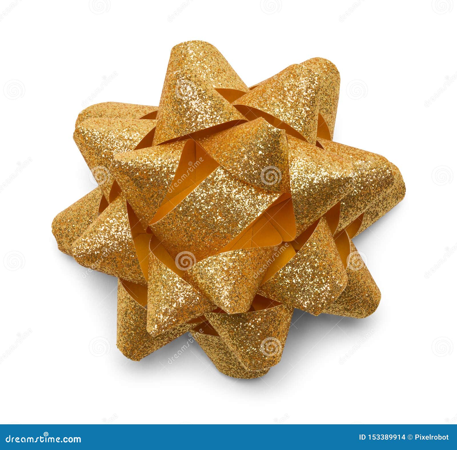 Gold Glitter Bow Top View stock photo. Image of gift - 153389914