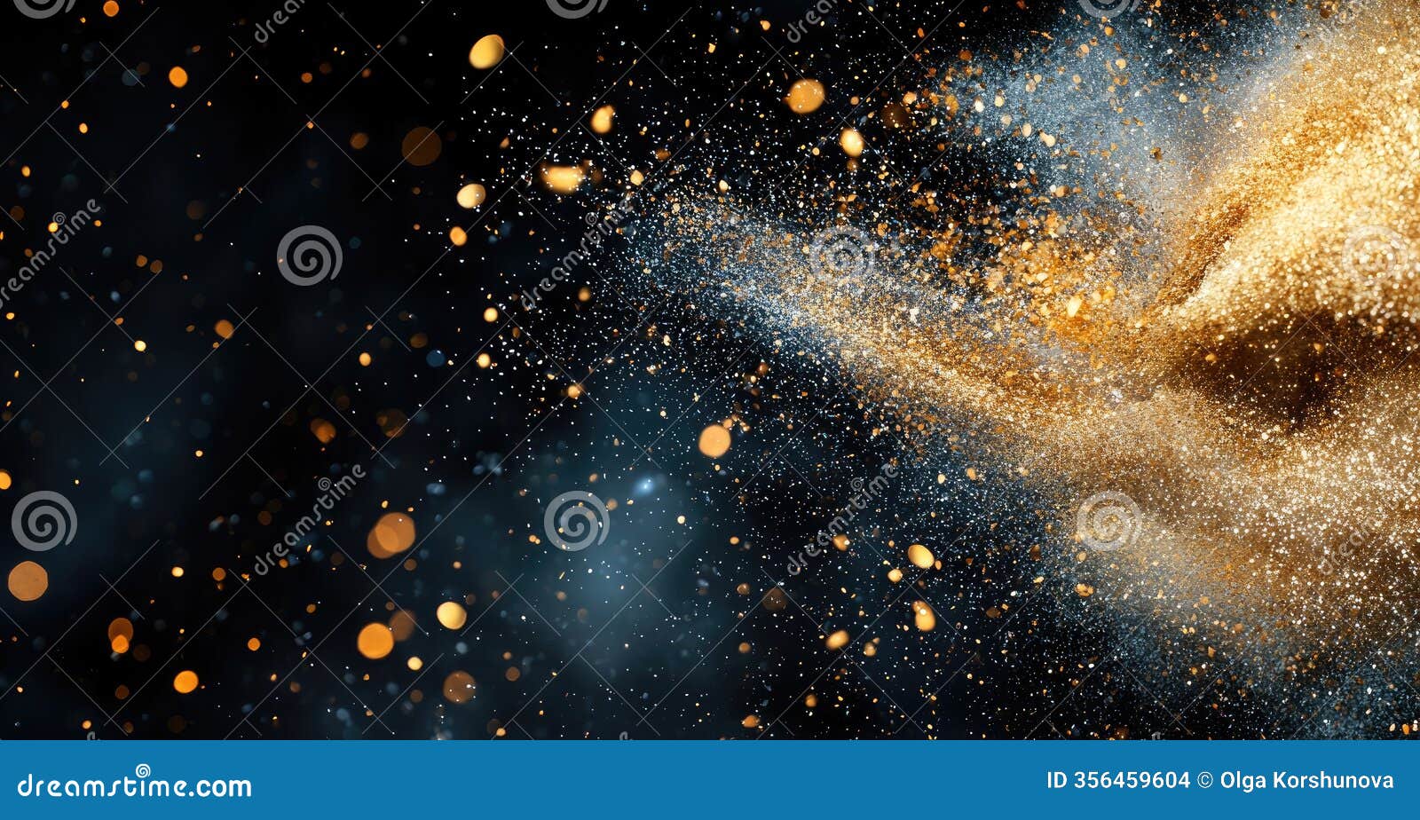 Gold Glitter Dust Sparkles Against a Black Background Stock Photo ...