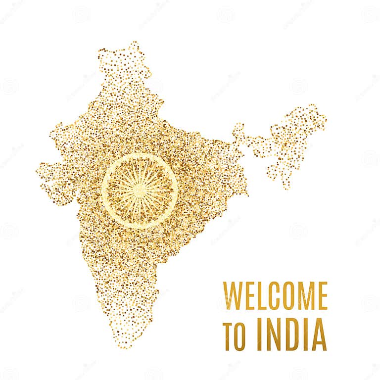 Gold Glitter India Map on White Background Stock Vector - Illustration ...