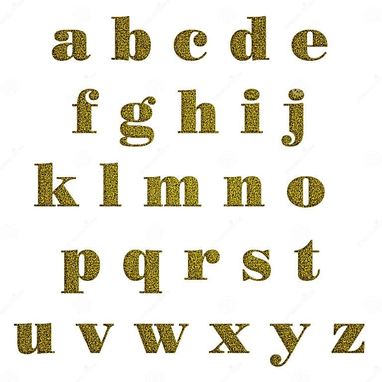 Gold Glitter Letters, Lower Case Isolated Stock Illustration ...