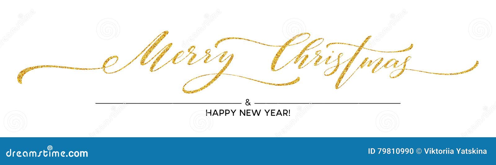 Gold Glitter Merry Christmas Lettering Design Greeting Card With Golden Glittering Decoration