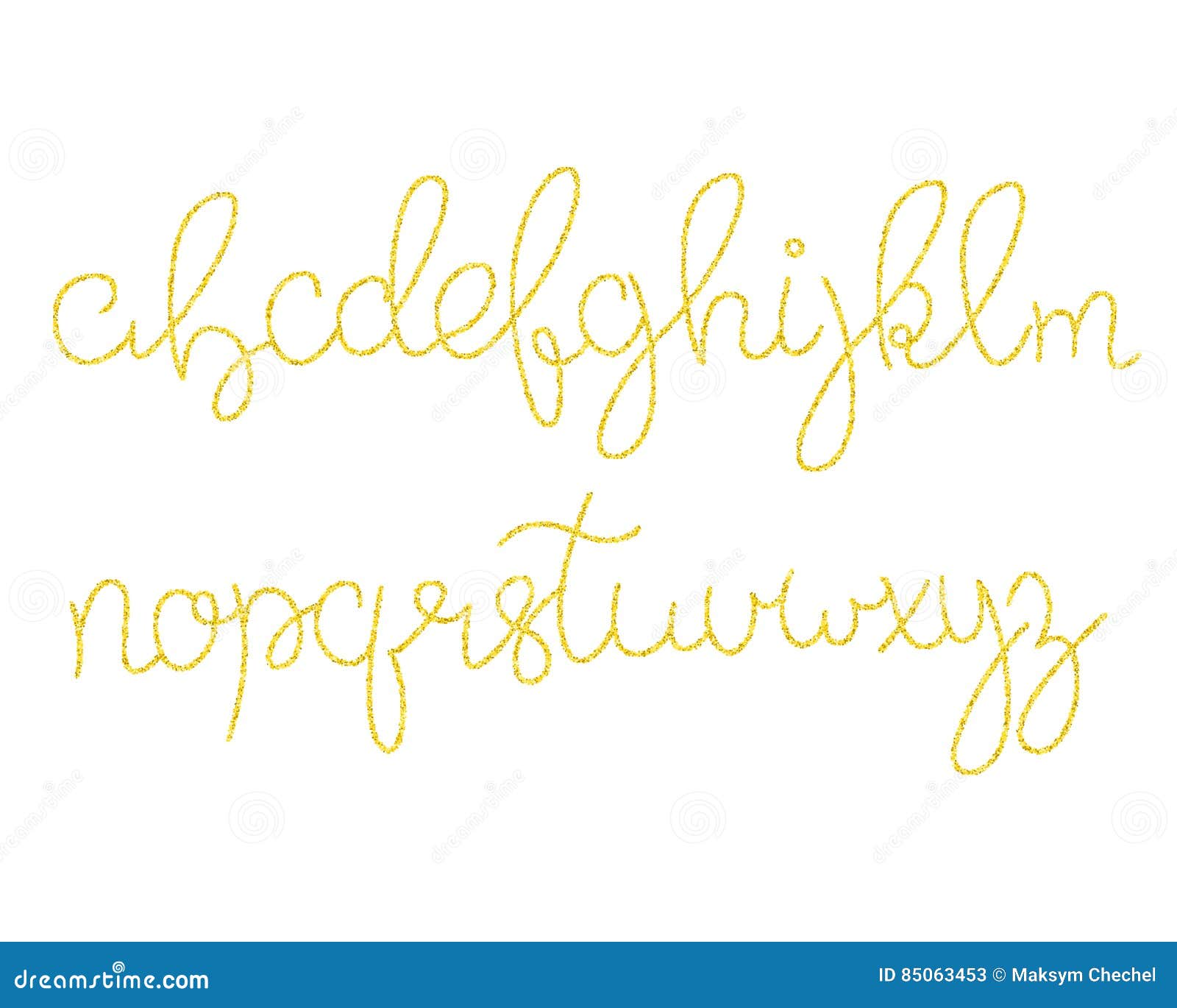 Gold Glitter Script Alphabet. Shiny Brush Calligraphy Typeface Stock ...