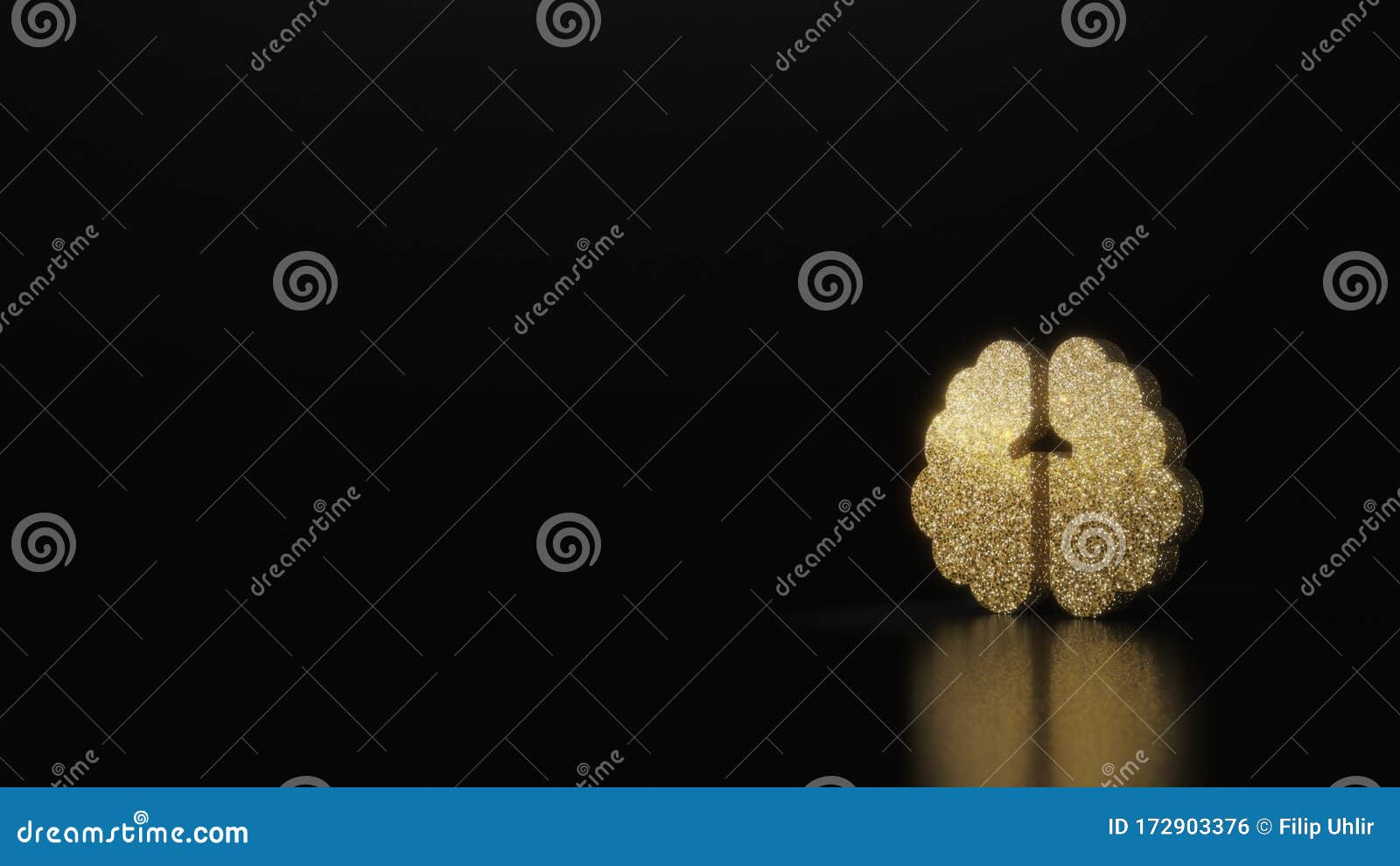 Science Glitter Gold Glitter Symbol of Brain 3D Rendering on Dark Black ...