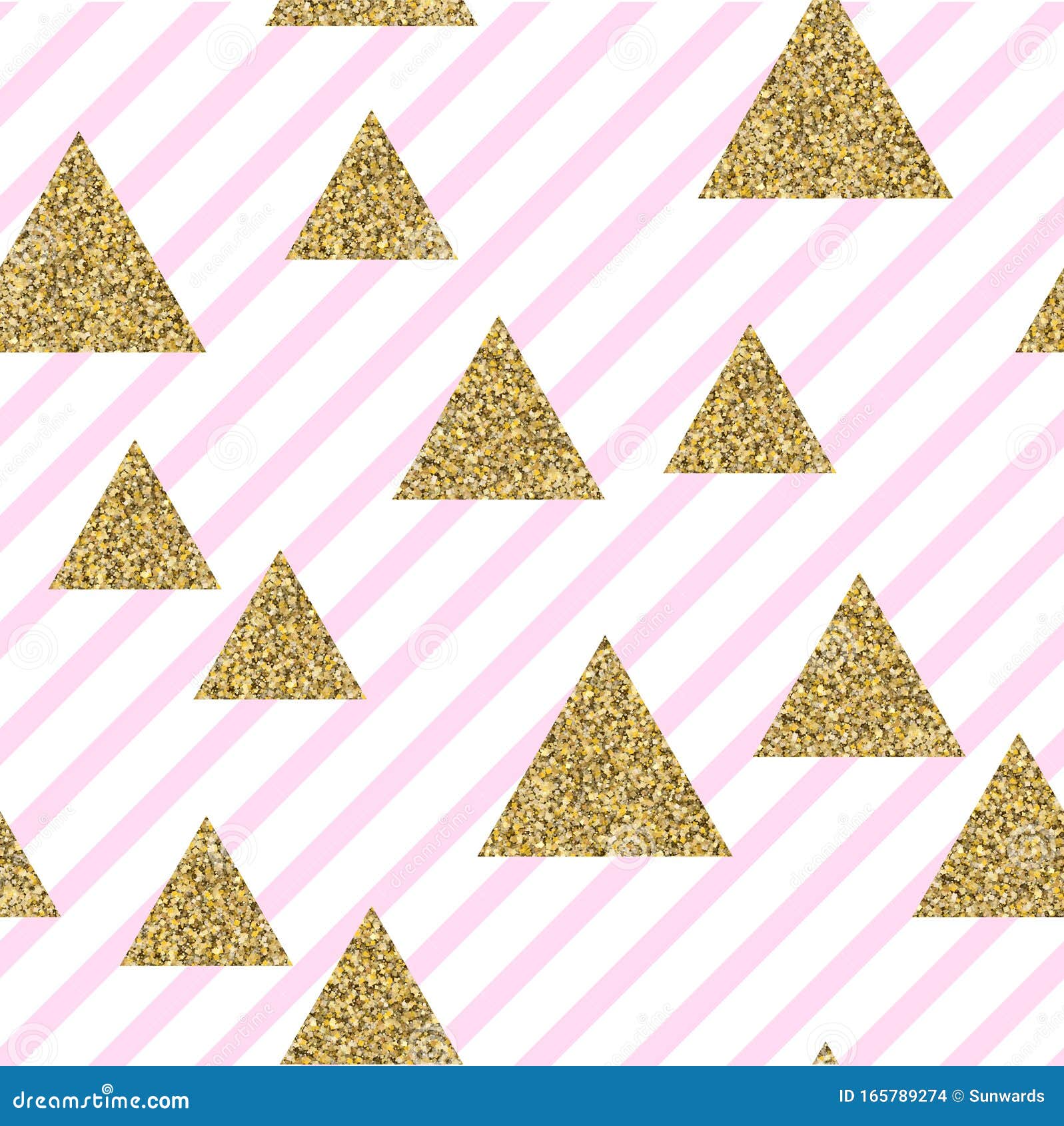Gold Glitter Triangle Confetti on Geometric Seamless Pattern. Stock ...
