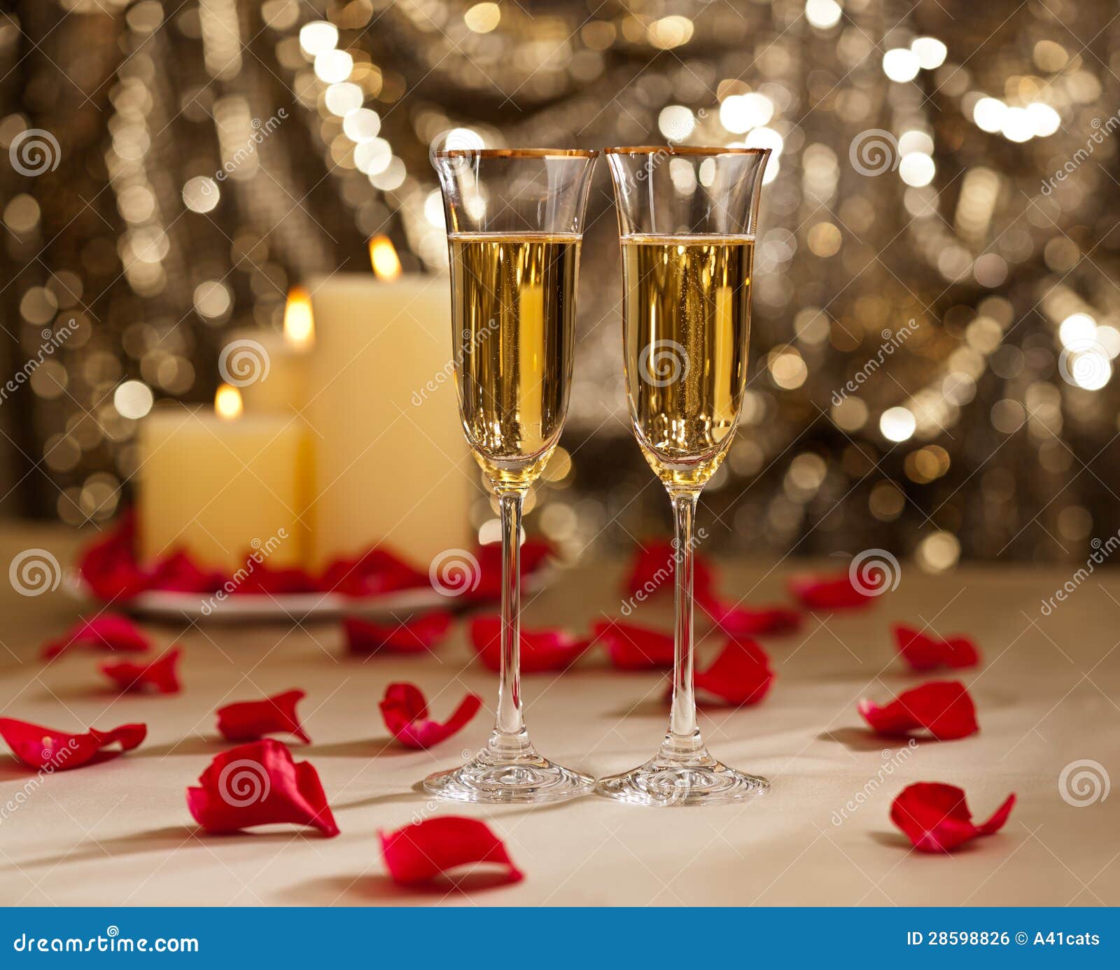 Gold Glitter Wedding Reception Setting with Champagne Stock Photo ...