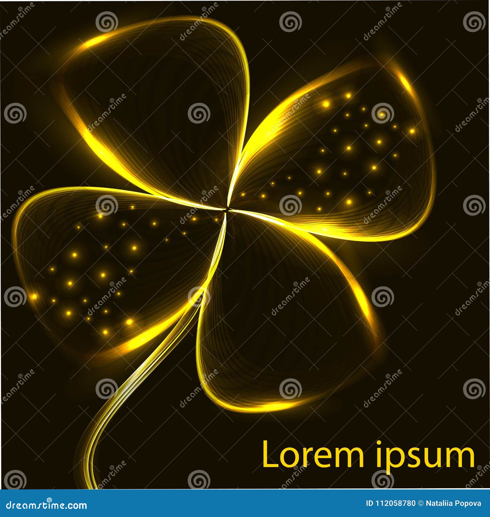 Gold Glowing Leaf Clover on a Black Background Stock Illustration ...