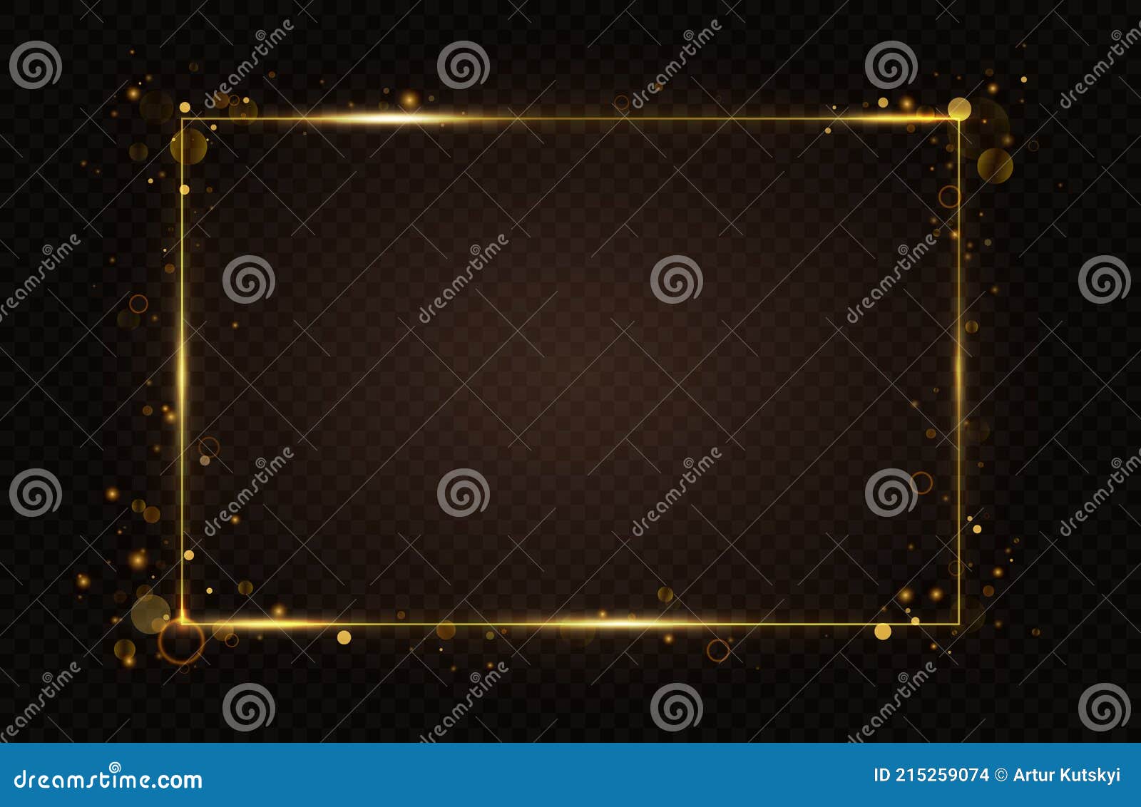 Gold Glowing Rectangular Frame, Light Effect Lines with Flying Abstract ...