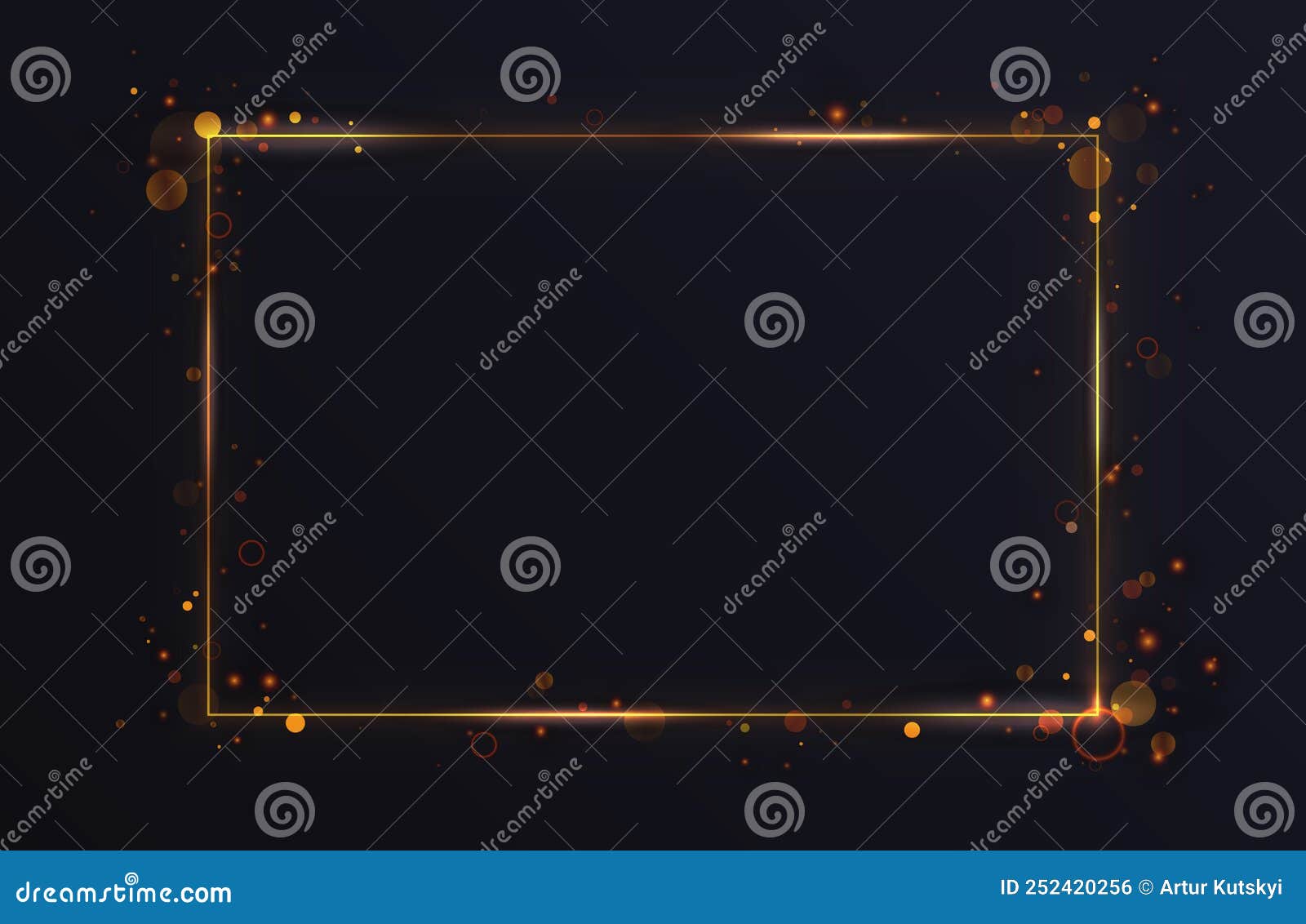 Glowing Rectangular Banner On Blue Background With Mock Up Place. Stock ...